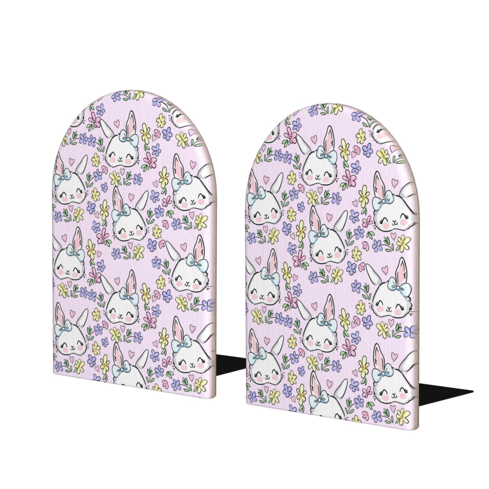 Lsque Purple Rabbit Printed Wood Bookends,Non-Skid Bookend for Shelves ...