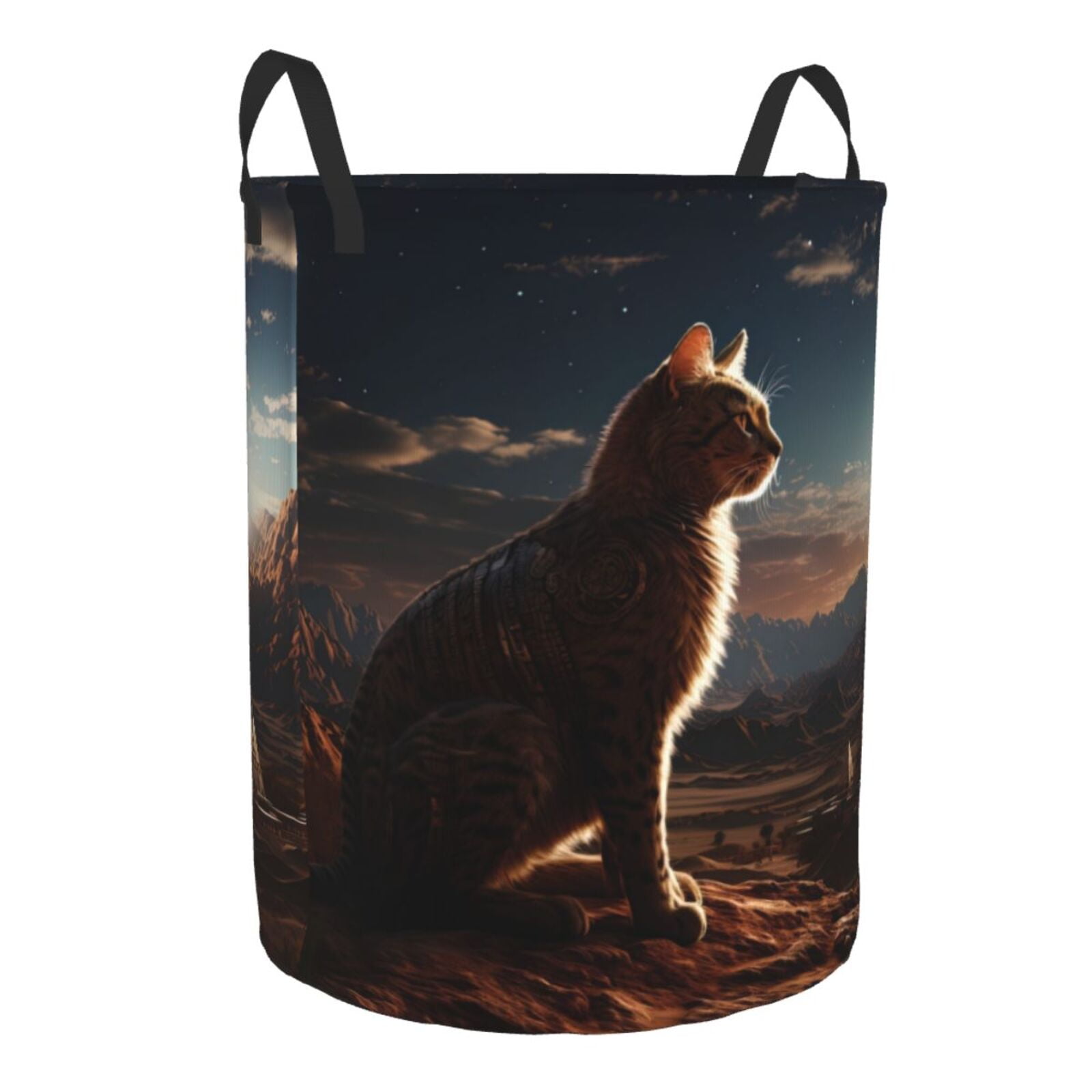 Lsque Pyramid Desert Cat pattern Laundry Hamper Basket, Tall Woven Rope ...