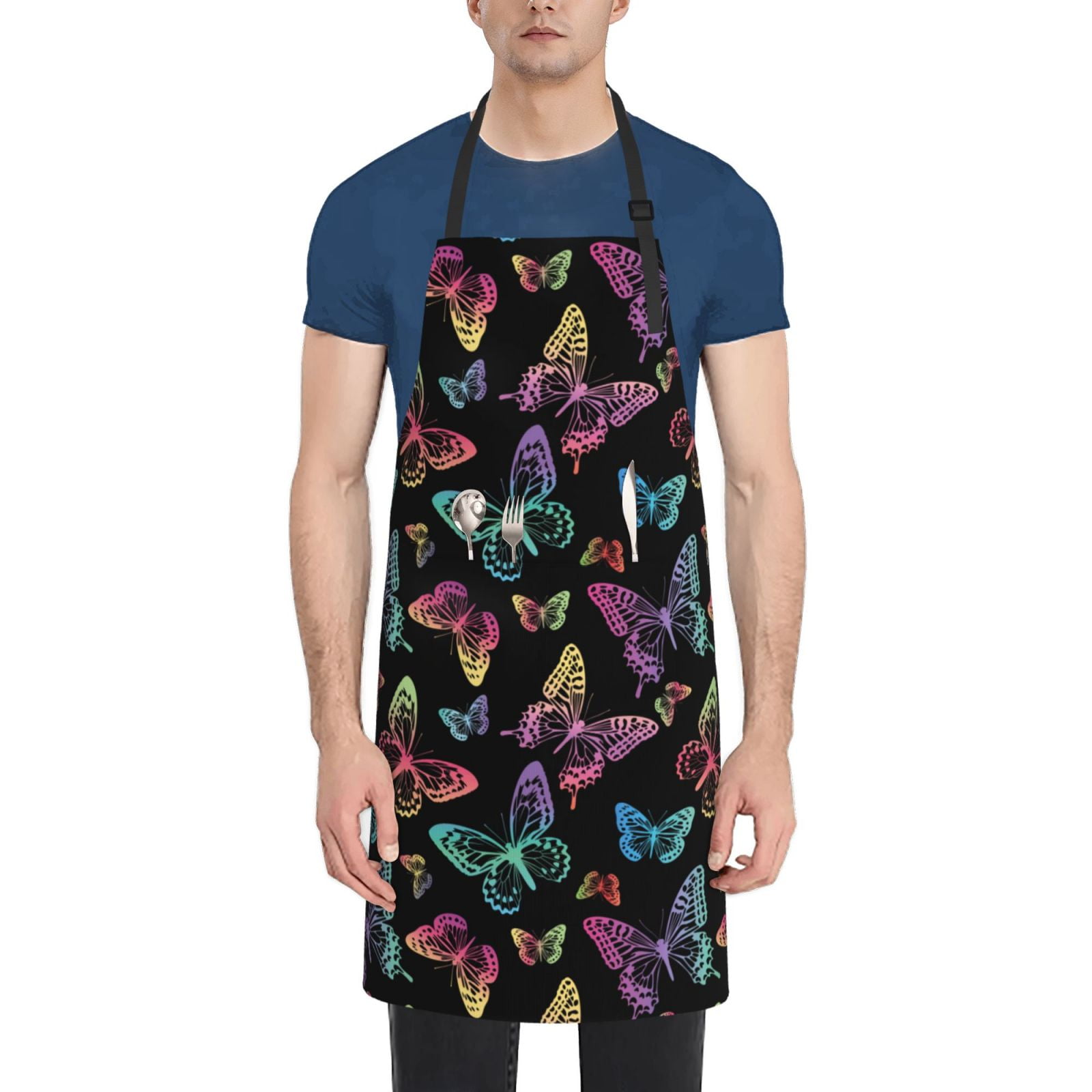 Lsque Rainbow Butterflies Waterproof Apron Chef Aprons for Men Heavy ...
