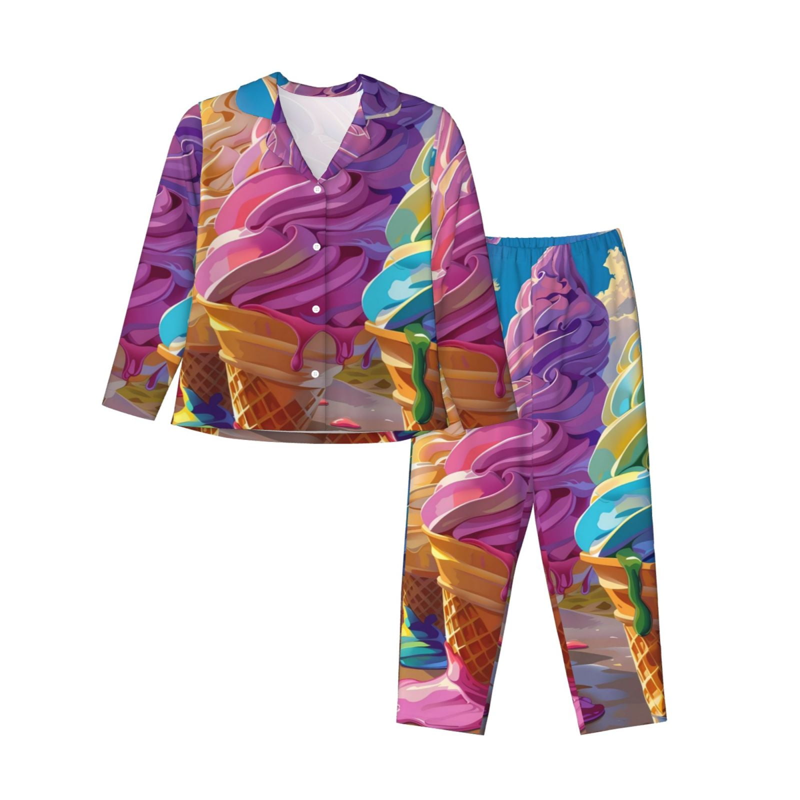 Lsque Rainbow Melting Ice Cream Pattern Long Sleeve Pajama Set for ...