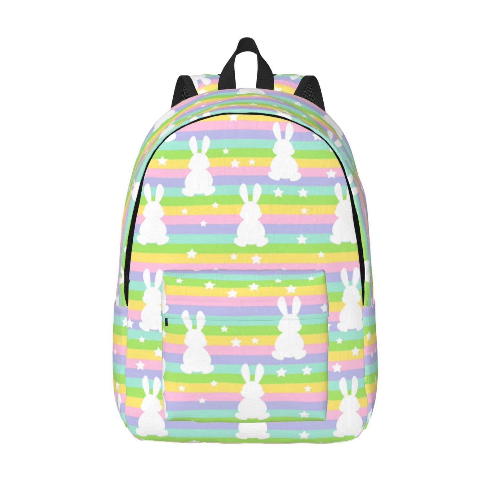 Lsque Rainbow Rabbit Pattern Canvas Daypack, Durable Backpack, High ...