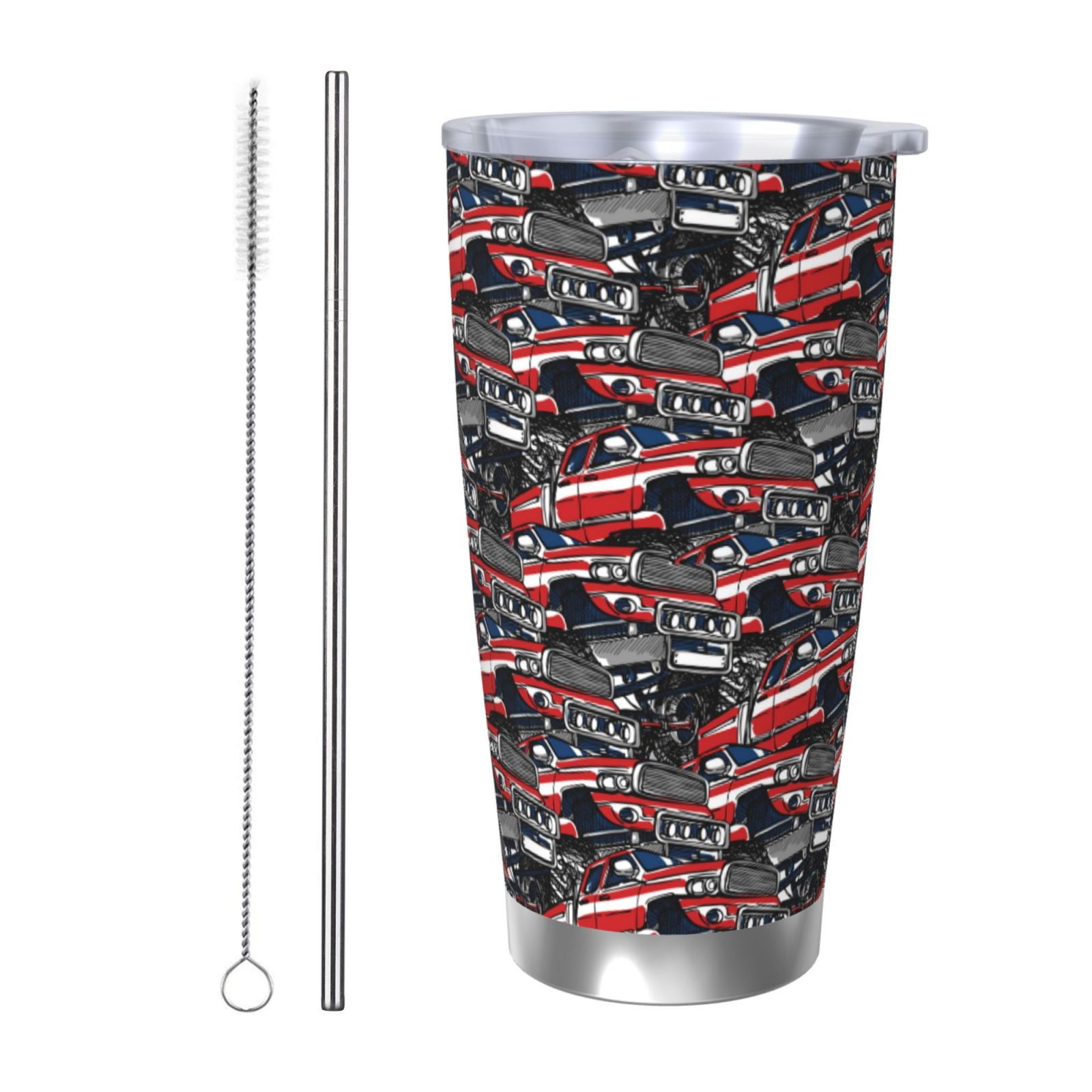Lsque Red And Blue Cars Pattern 20oz Car Cup with Lid and Straw ...