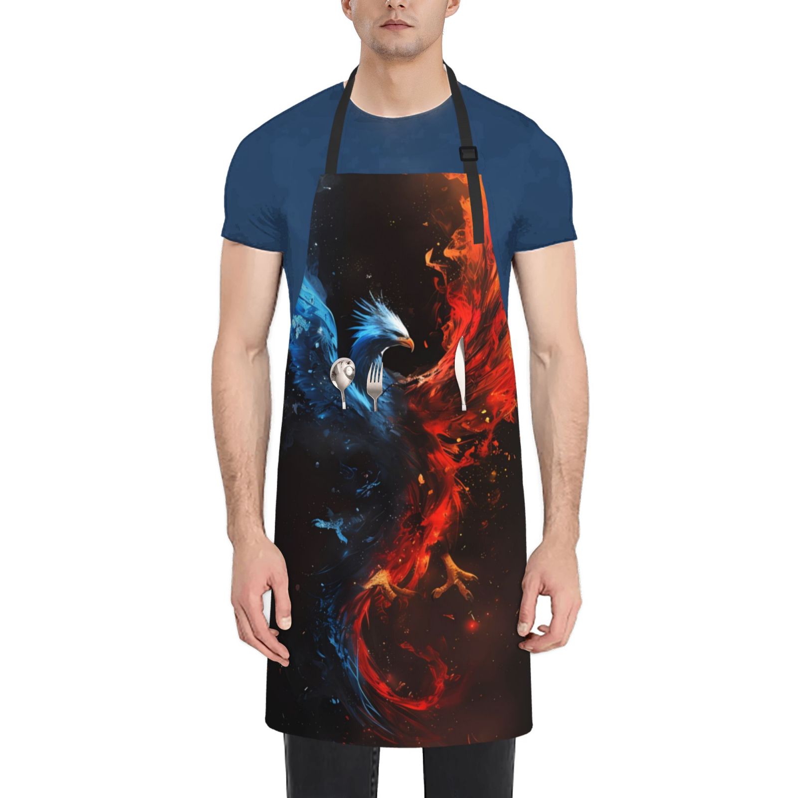 Lsque Red And Blue Fire Bird Waterproof Apron Chef Aprons for Men Heavy ...