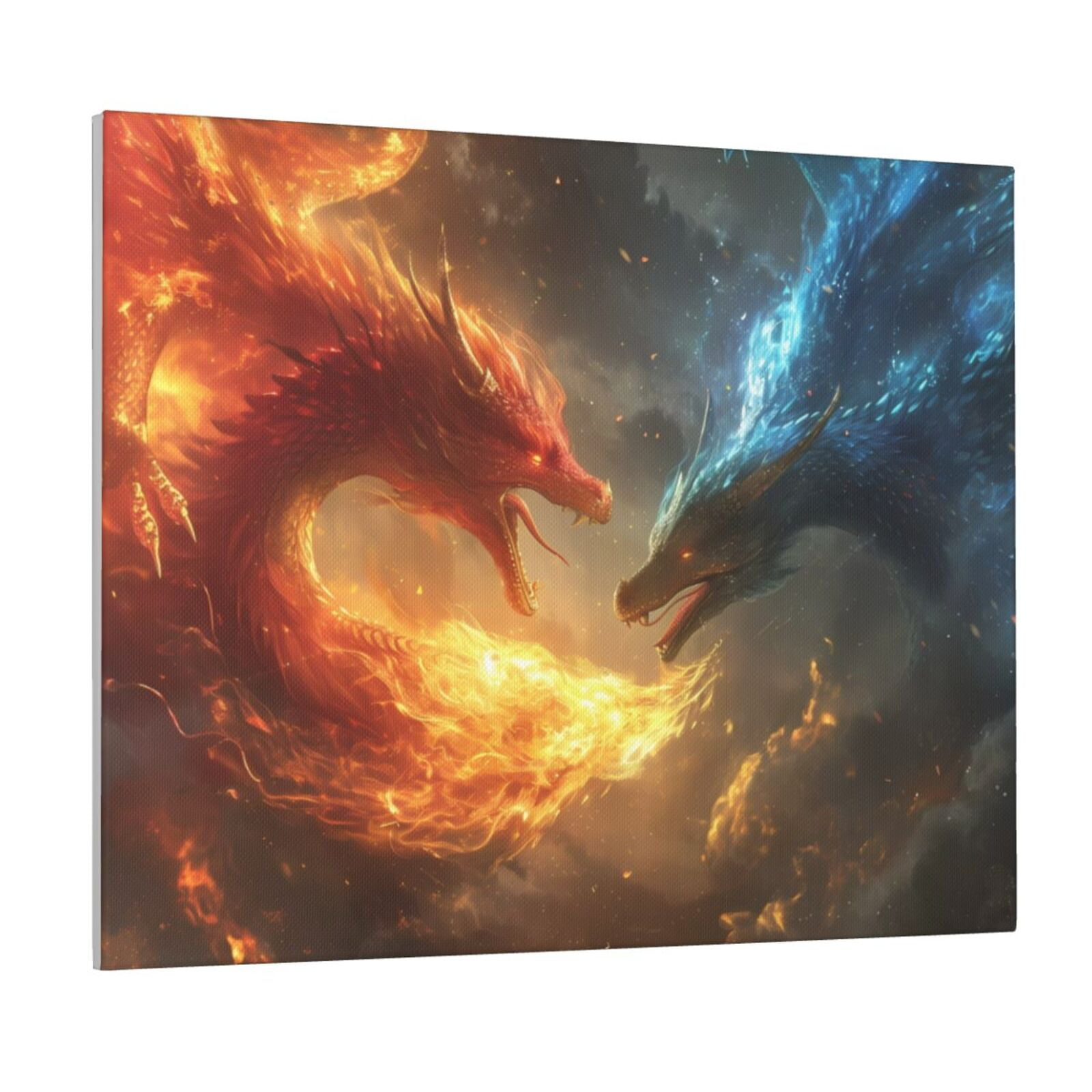 Lsque Red And Blue Fire Dragon B Print Wall Art – Decorative Picture ...
