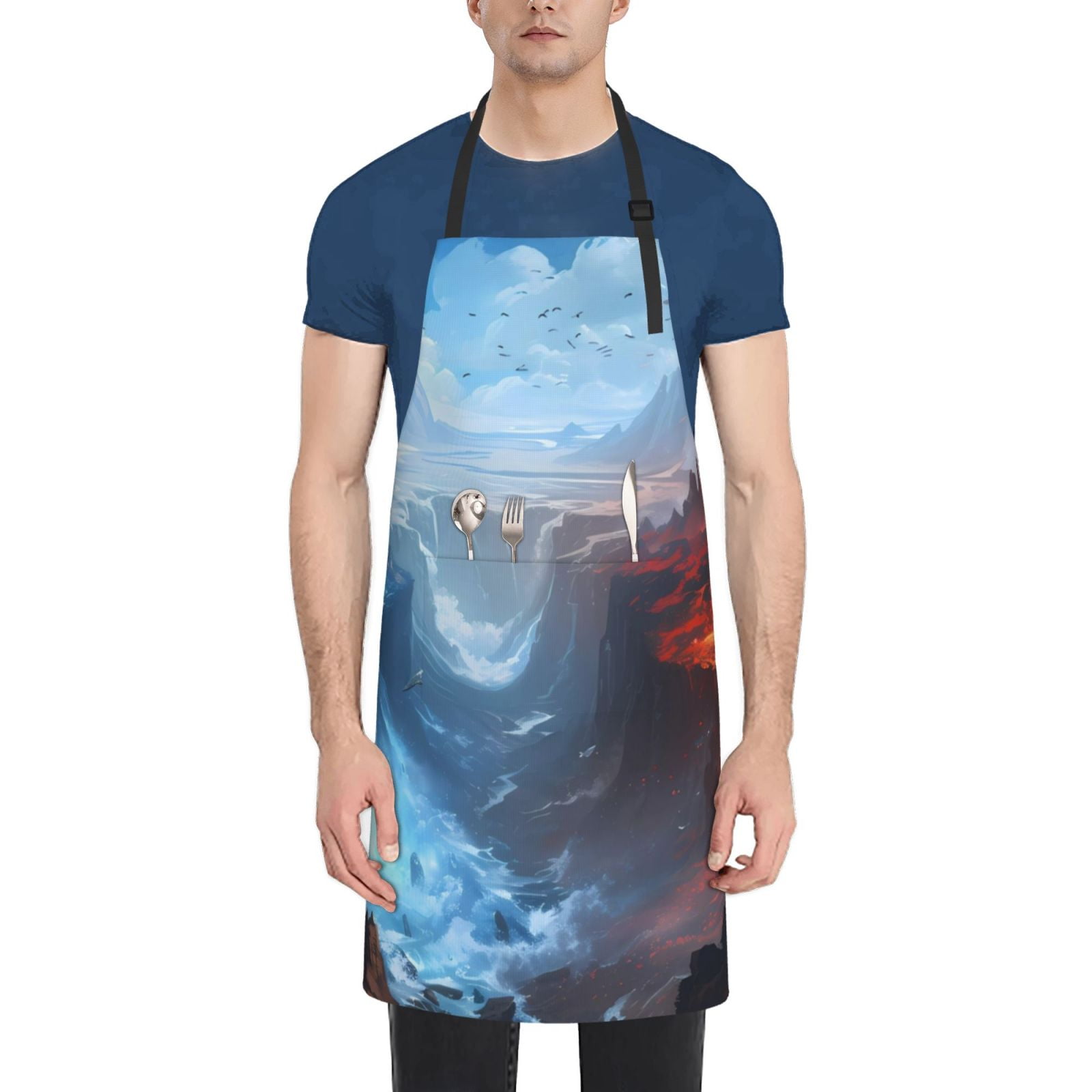 Lsque Red And Blue Fire Mountains Waterproof Apron Chef Aprons for Men ...