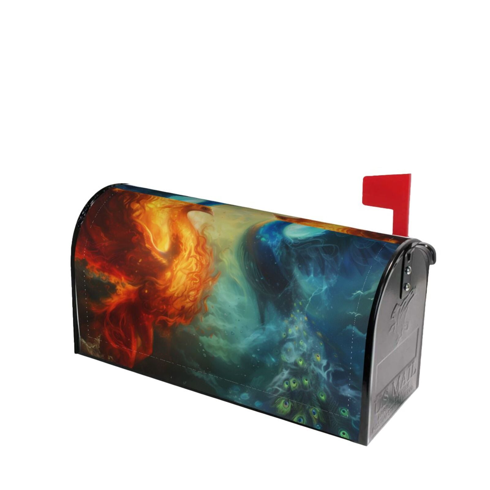 Lsque Red And Blue Fire Peacock Mailbox Cover Standard Size ,Magnetic ...