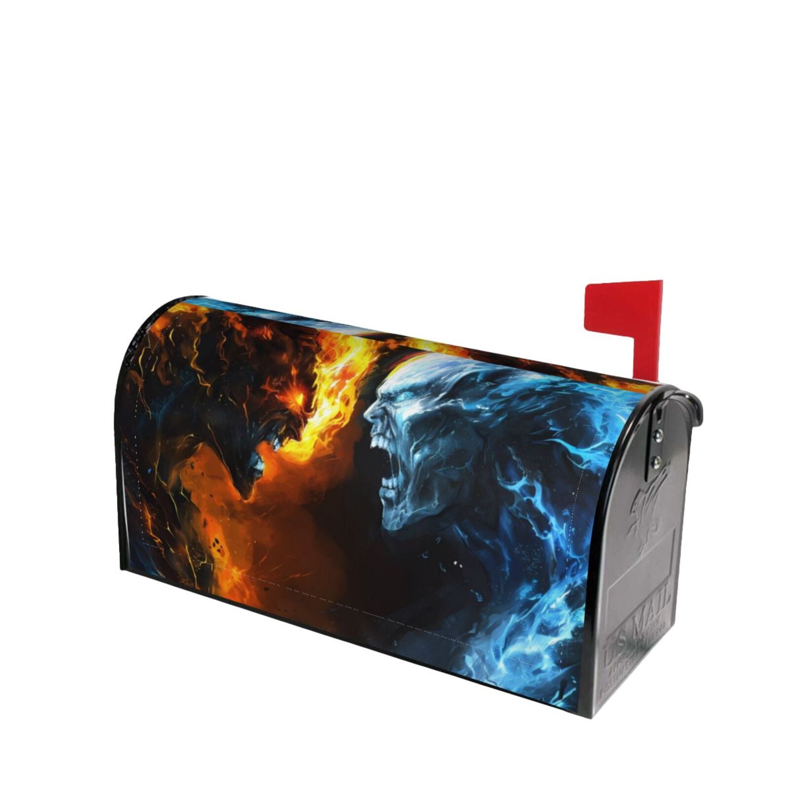 Lsque Red And Blue Fire Skull Warrior Mailbox Cover Standard Size ...