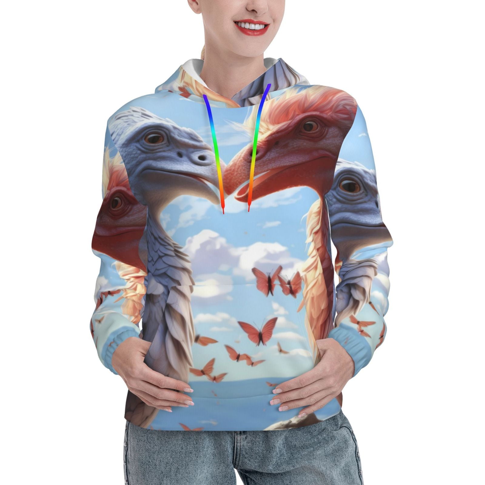 Lsque Red And White Bird Couple Pattern Casual Women's Hoodie,Hooded ...