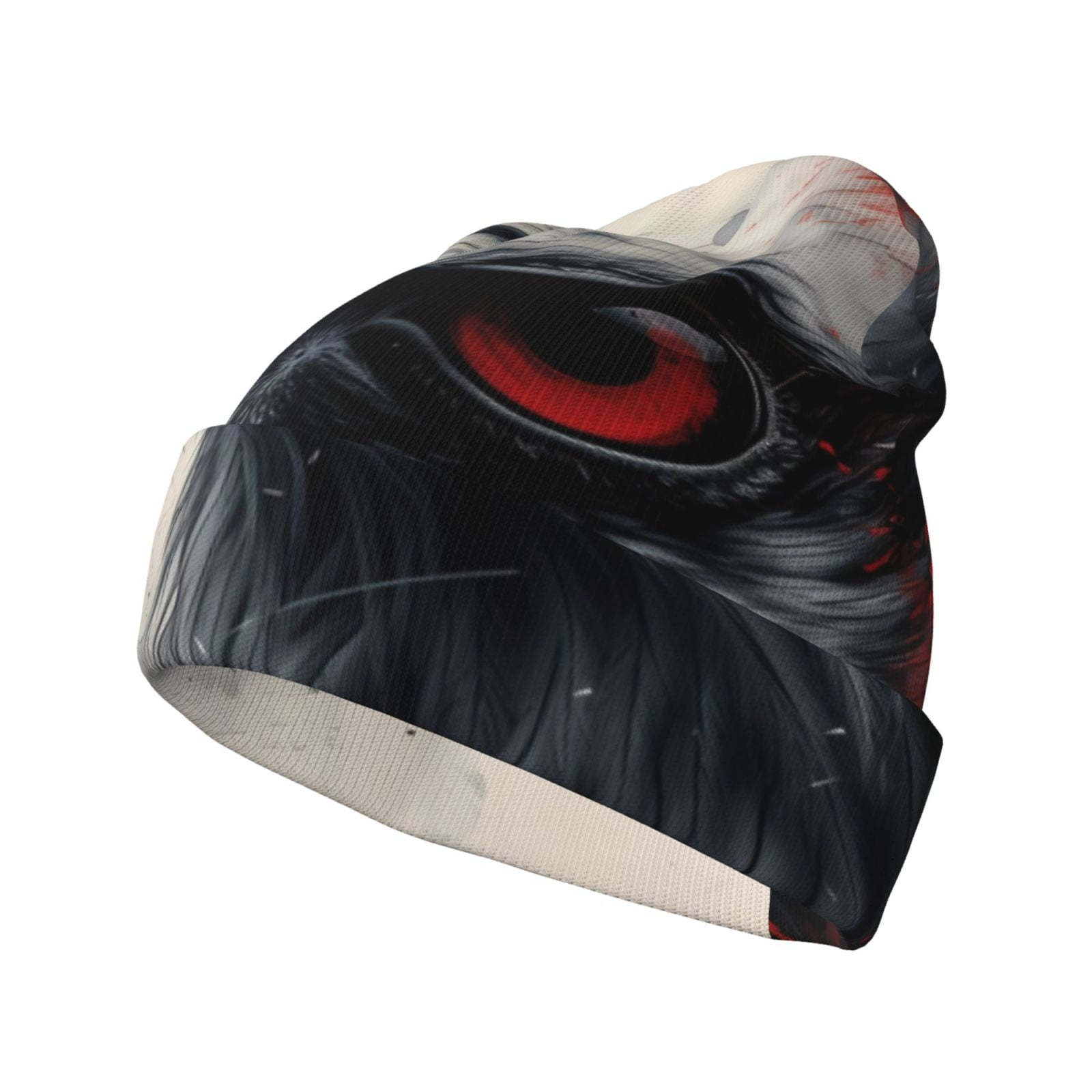 Lsque Red Black Ink Style Bald Eagle Pattern Knitted Beanie, Unisex ...