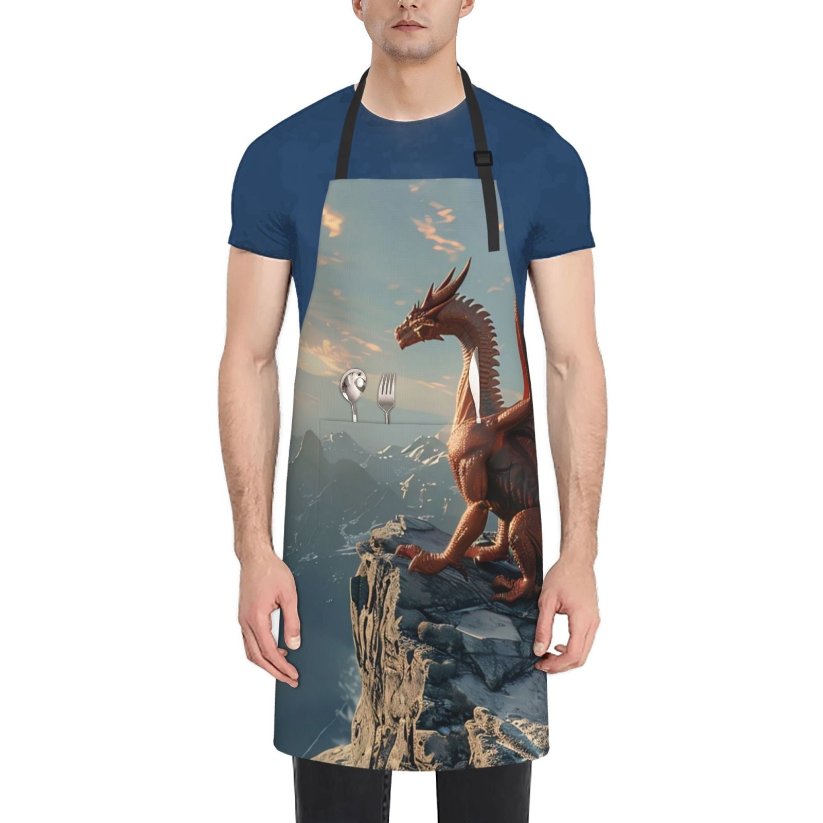 Lsque Red Dragon Mountain Sunrise Waterproof Apron Chef Aprons for Men ...