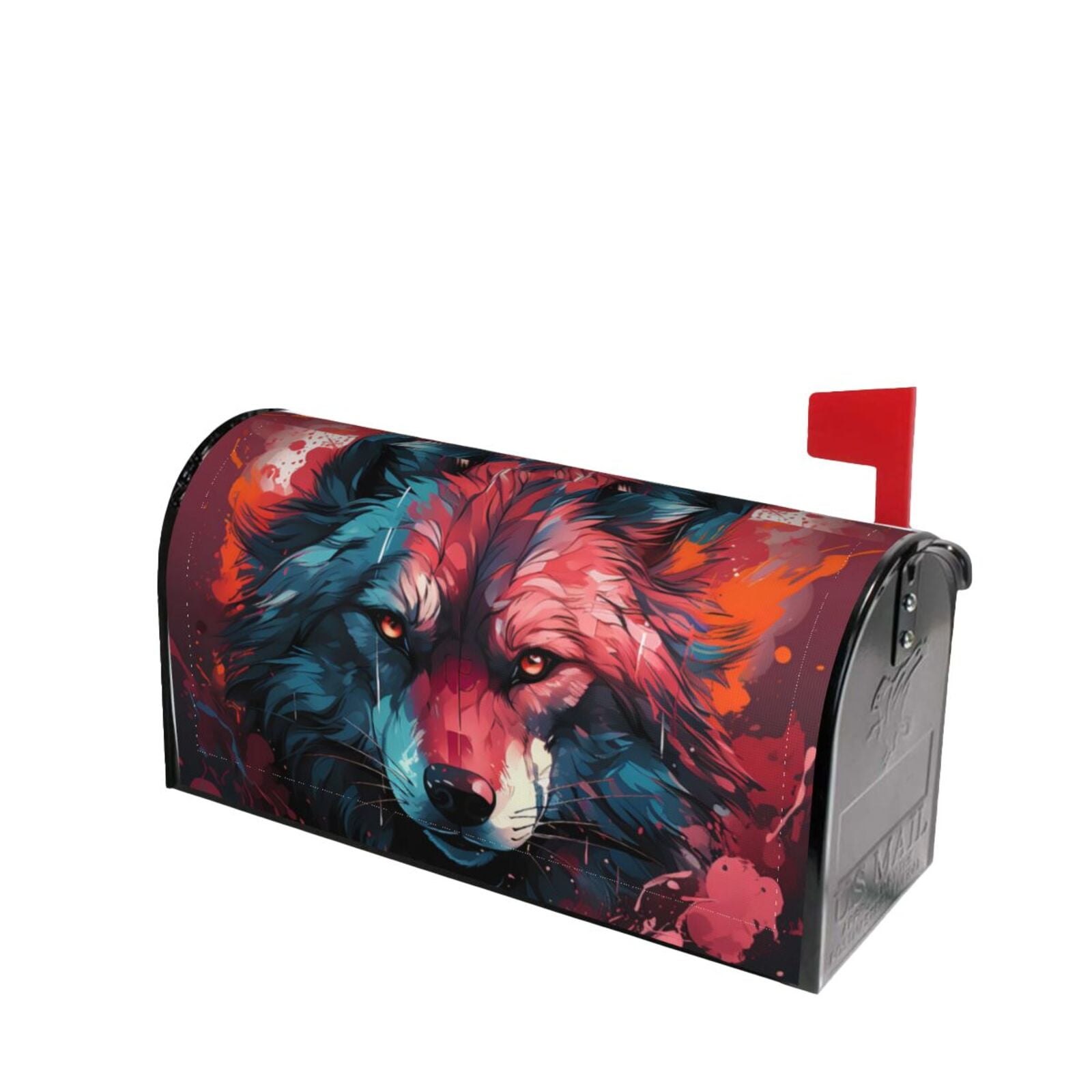 Lsque Red Flame Wolf Head Mailbox Cover Standard Size ,Magnetic Mailbox ...