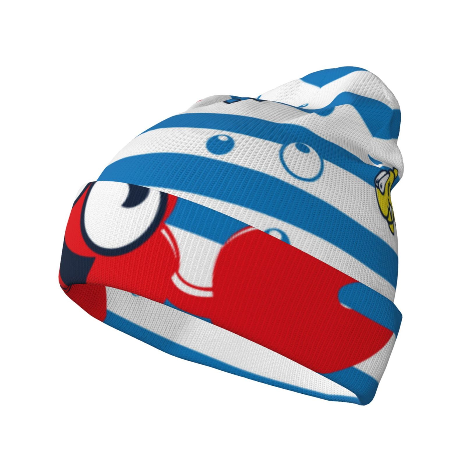 Lsque Red Funny Crab on Blue Stripe Pattern Knitted Beanie, Unisex ...
