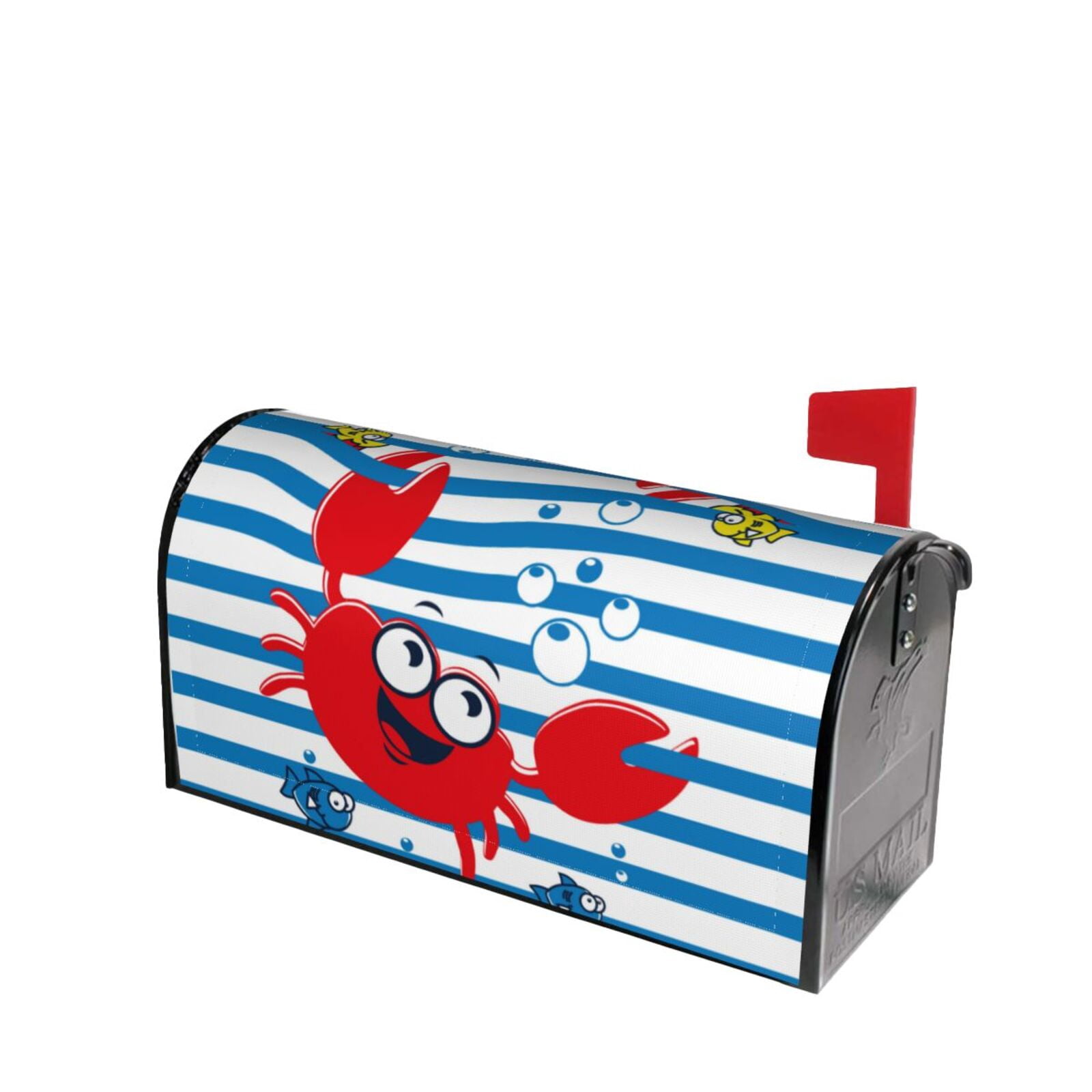 Lsque Red Funny Crab on Blue Stripe Mailbox Cover Standard Size ...