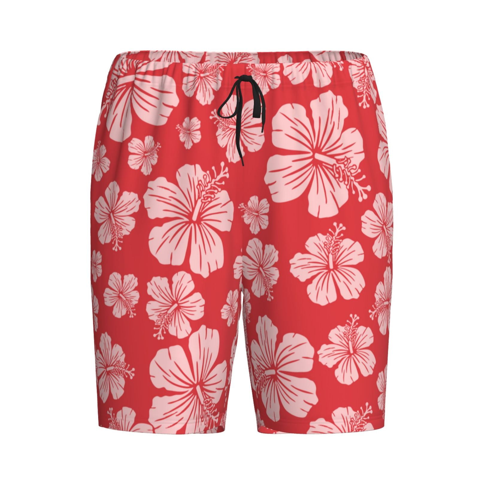 Lsque Red Hibiscus Flower Mens Sleep Pajama Shorts,Short Pajama Pants ...