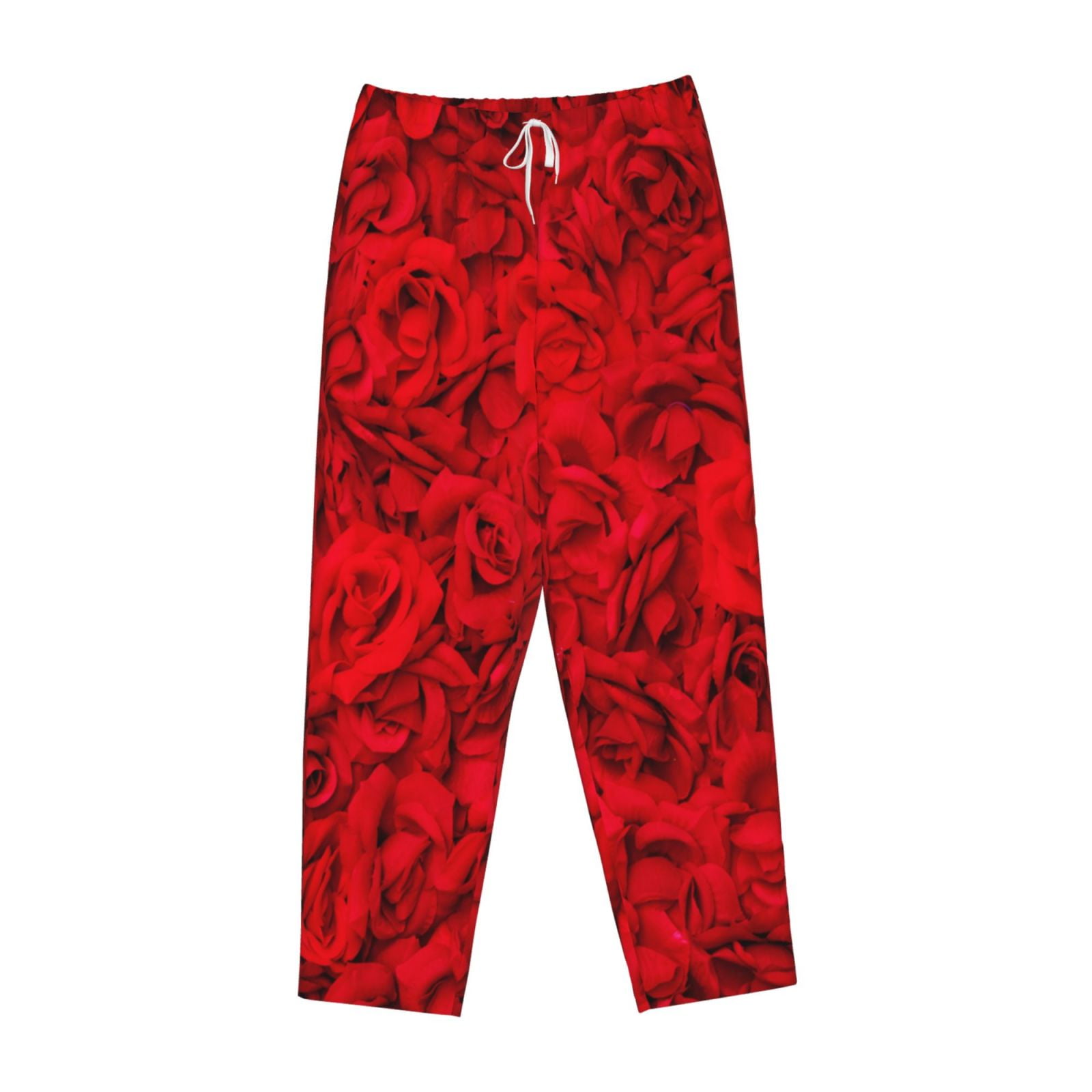 Lsque Red Rose Print Women's Pajama Pants, Lounge Pant - Comfortable ...
