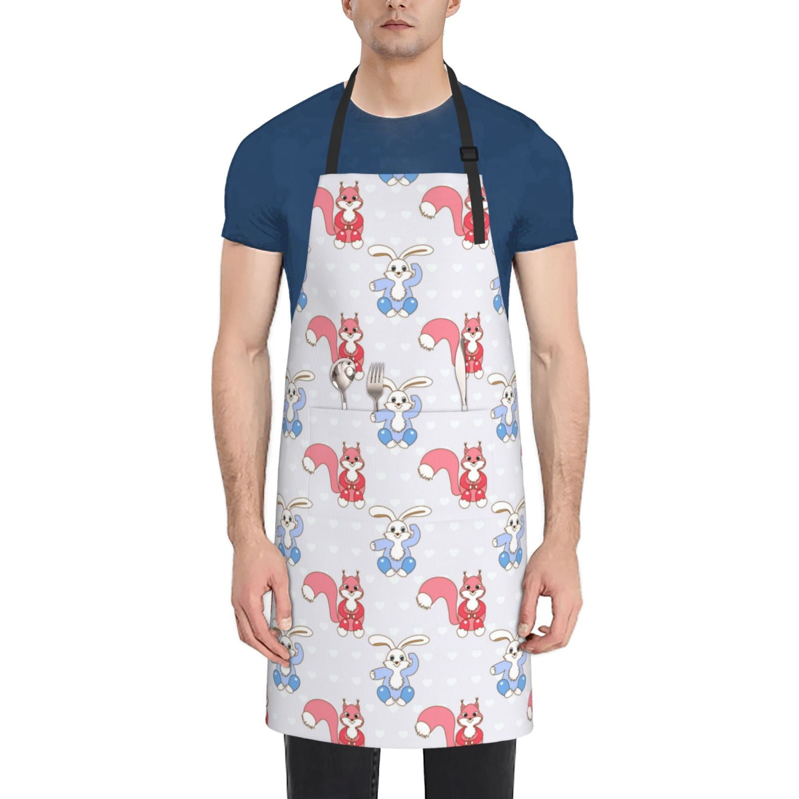 Lsque Red Squirrel And Blue Rabbit Waterproof Apron Chef Aprons for Men ...