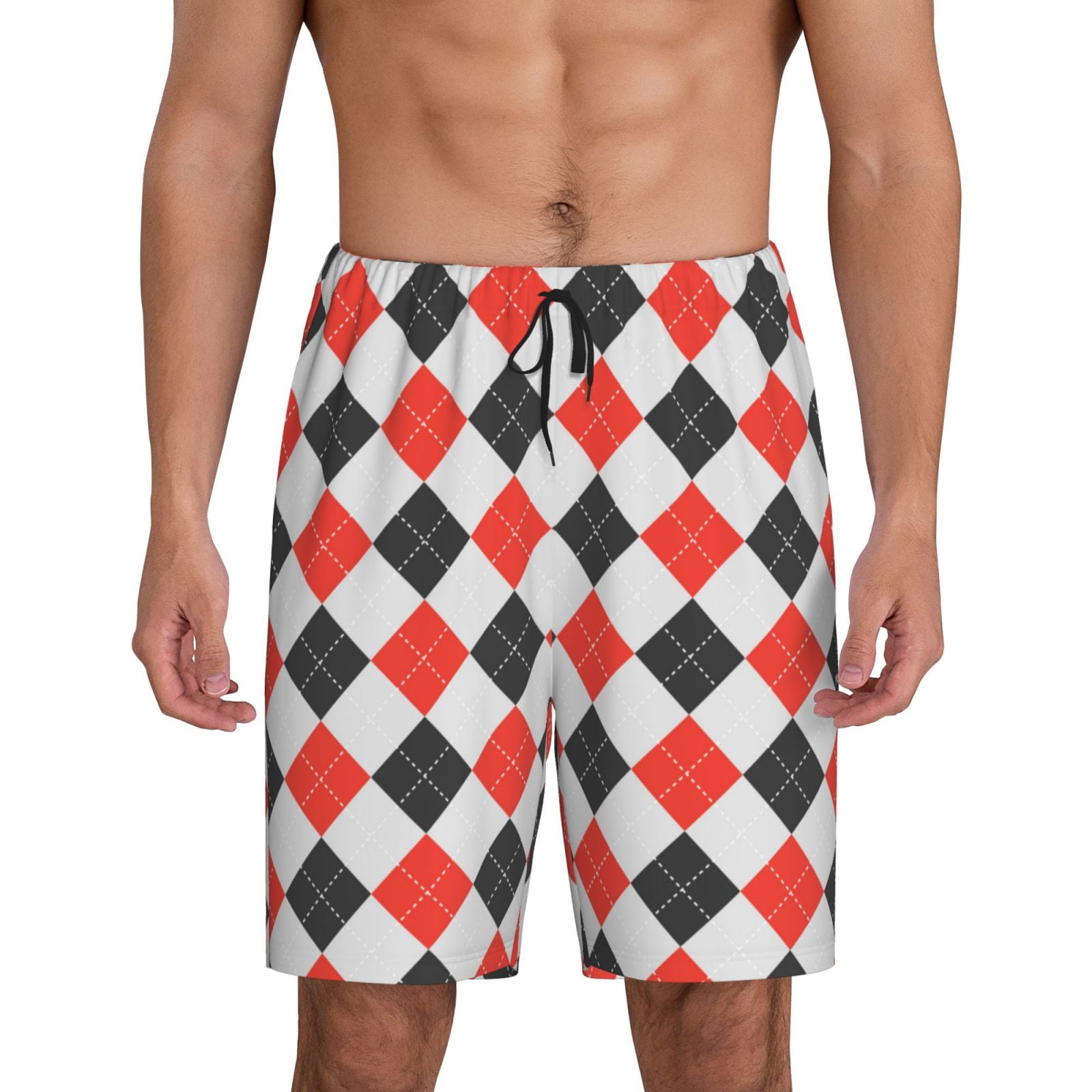 Lsque Red and black argyle Pattern Mens Sleep Pajama Shorts,Short ...
