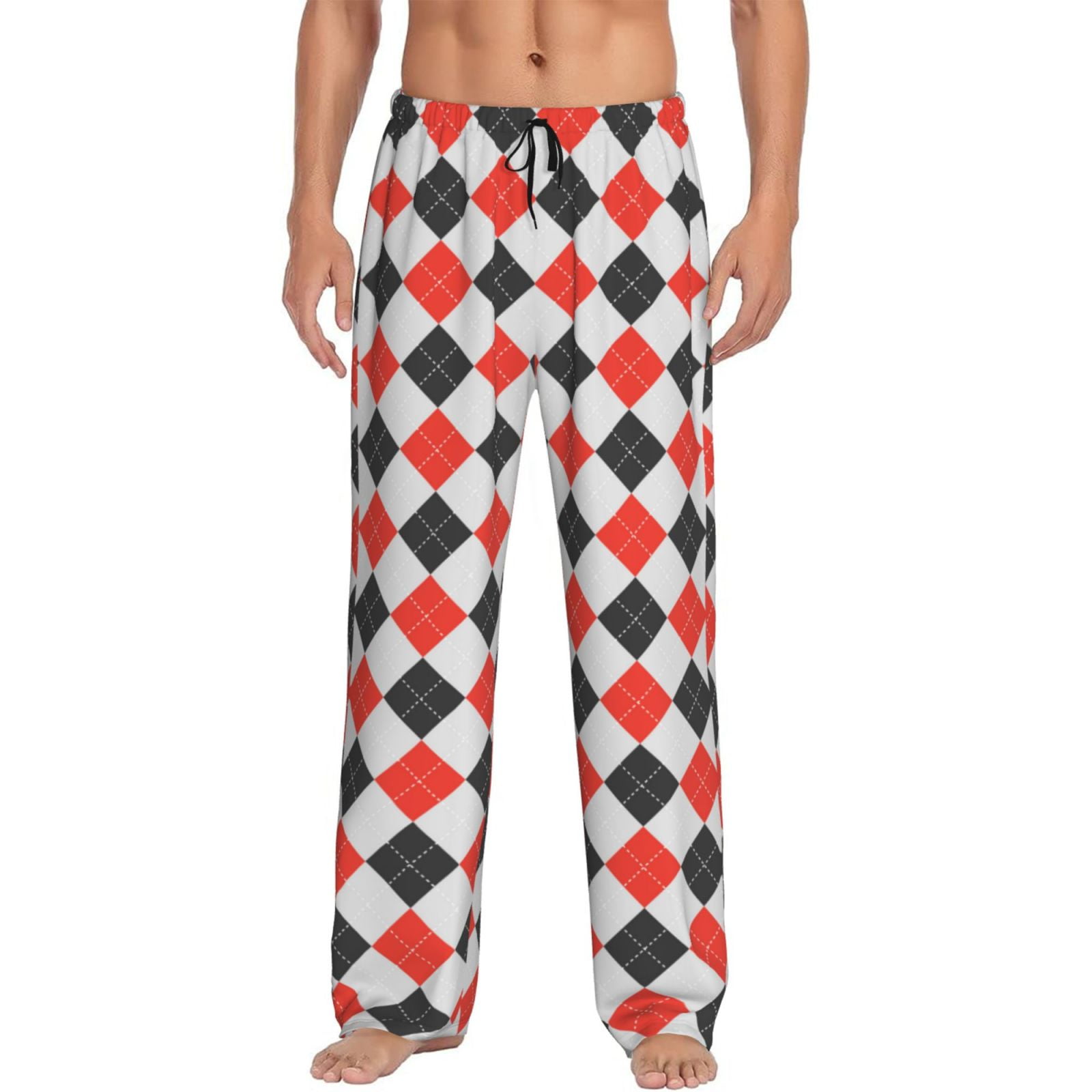 Lsque Red and black argyle Print Men's Pajama Pants, Lounge Pant ...
