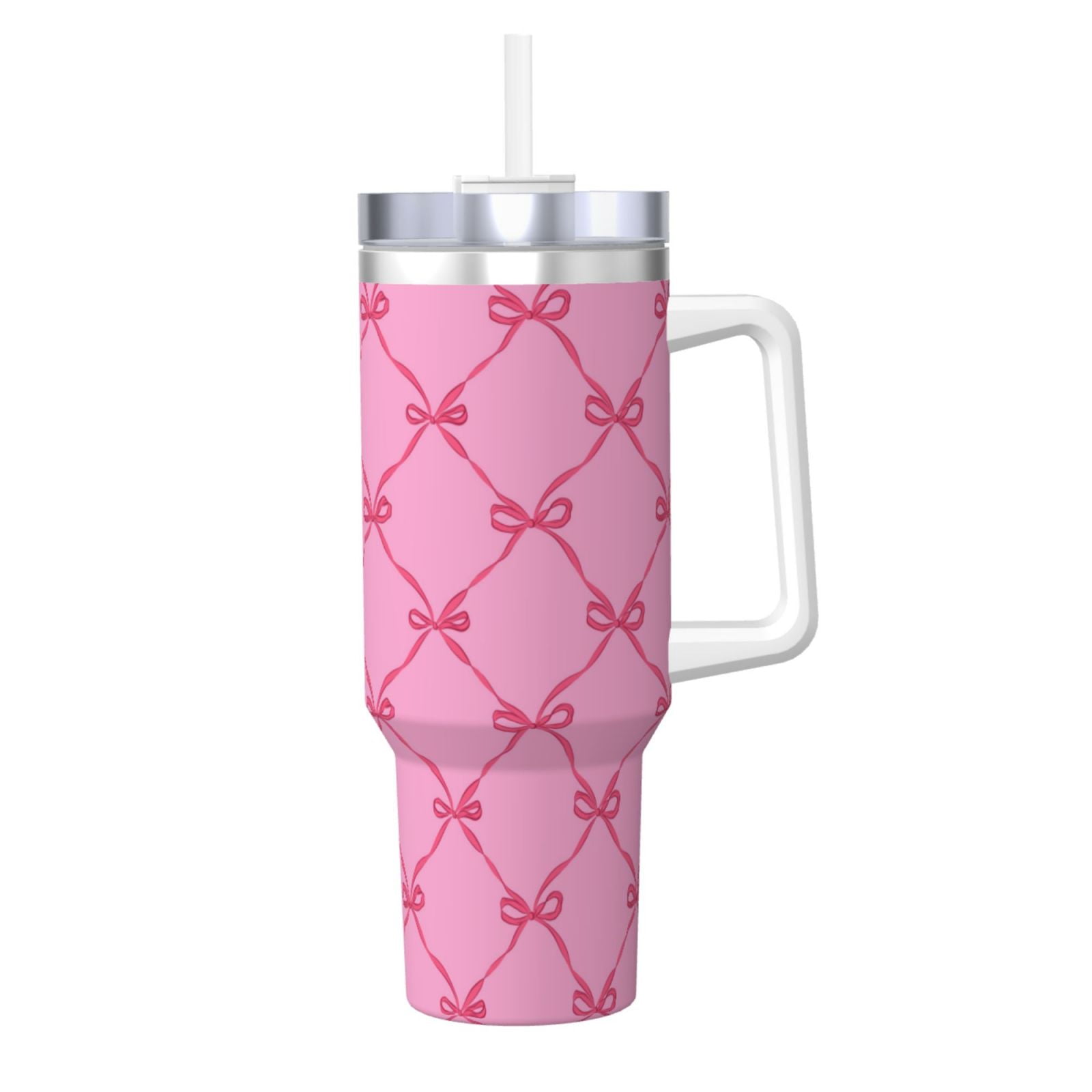 Lsque Red ribbons Pattern 40 OZ Ice Bully Cup with Handle and Straw ...