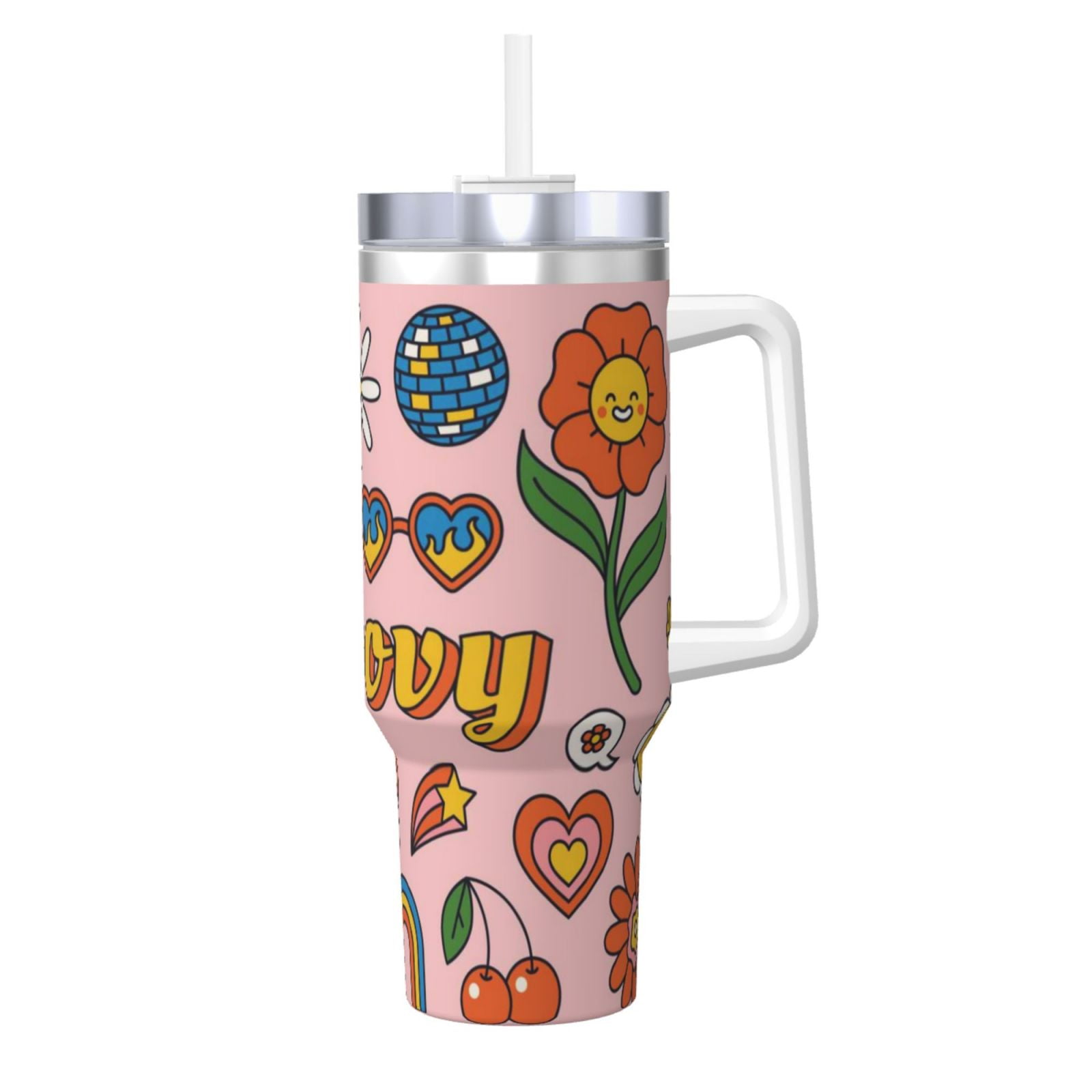 Lsque Retro 70s Hippie Pattern 40 OZ Ice Bully Cup with Handle and ...