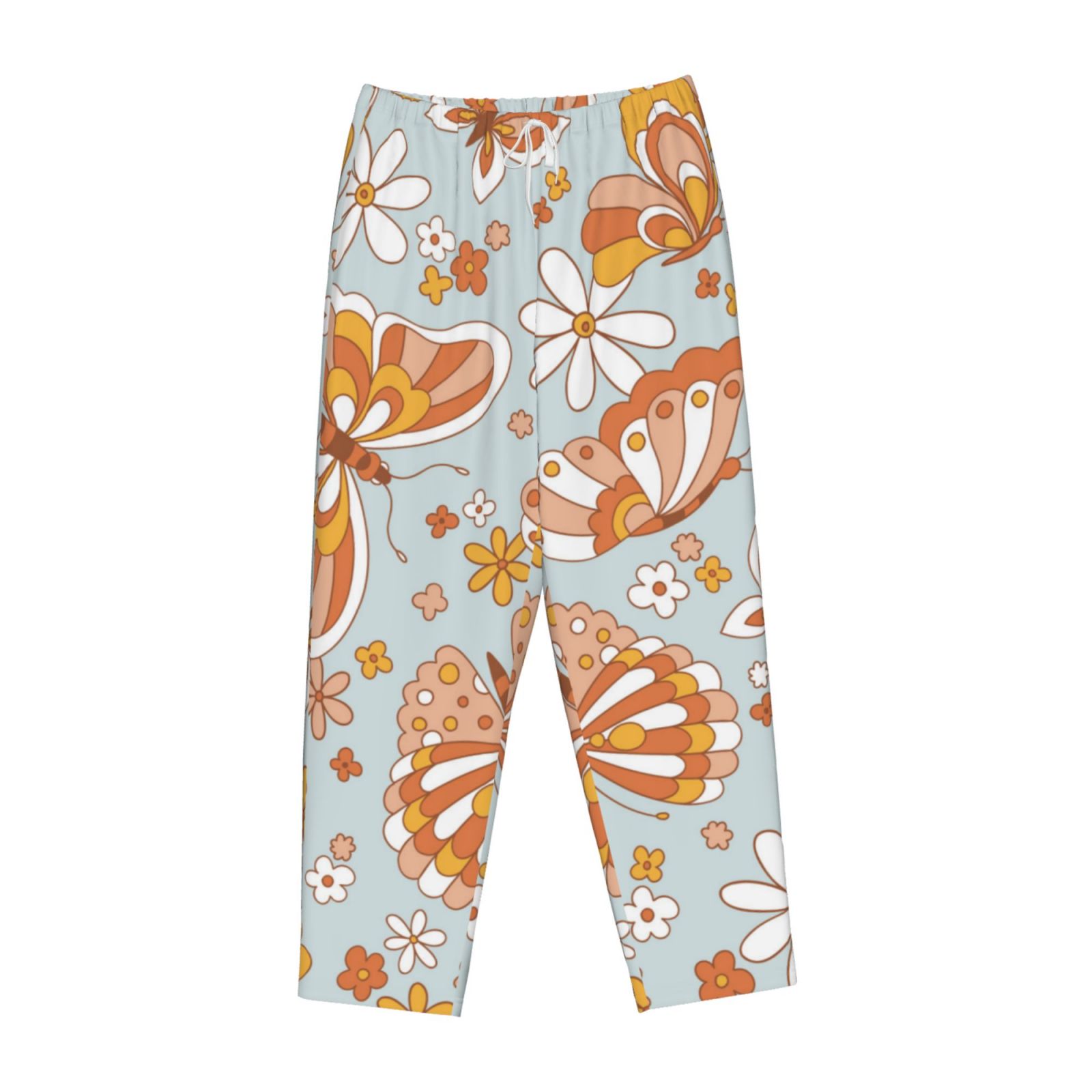 Lsque Retro Floral Butterfly Print Women's Pajama Pants, Lounge Pant ...