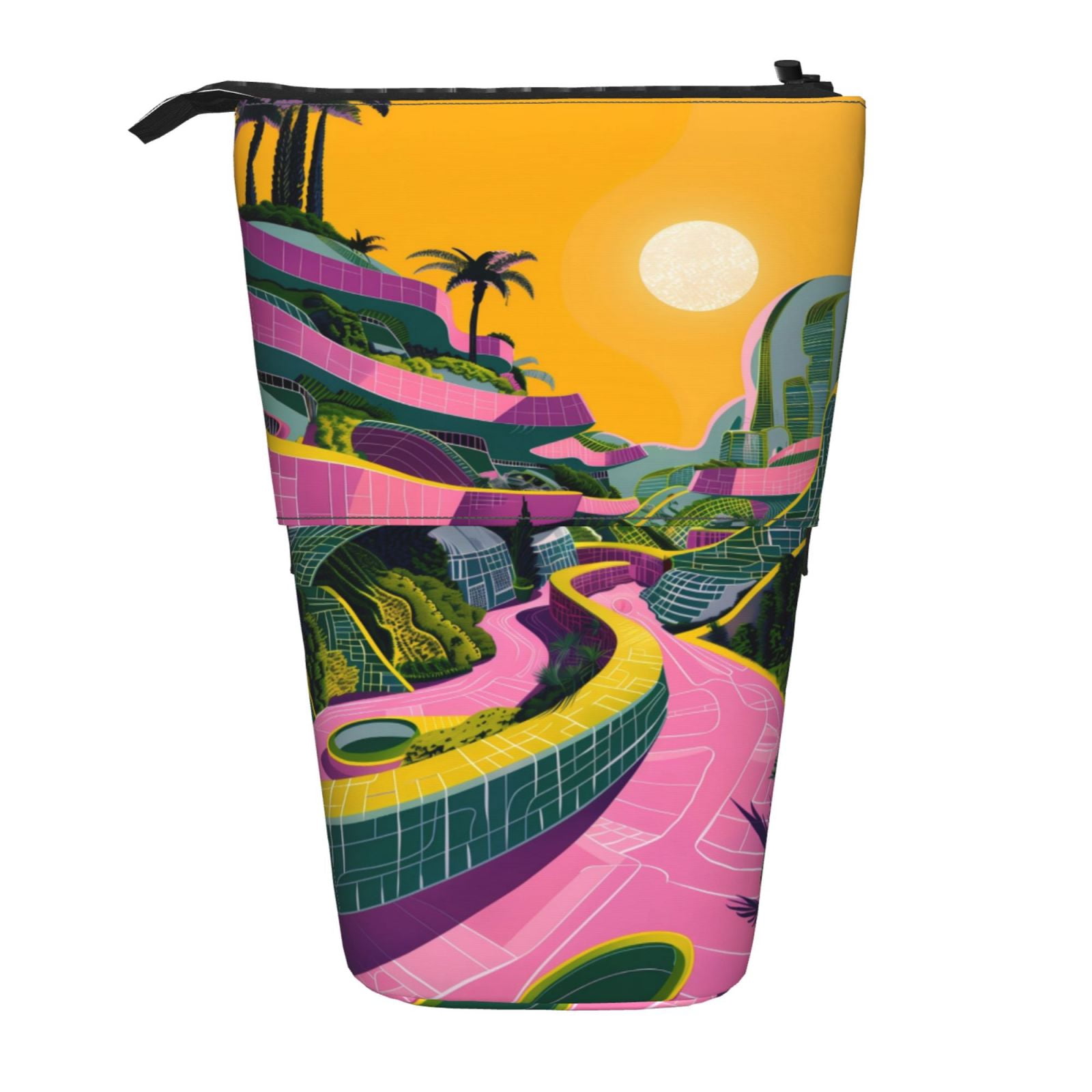 Lsque Retro Futuristic Landscape Pattern Telescopic Pencil Bag Pen ...