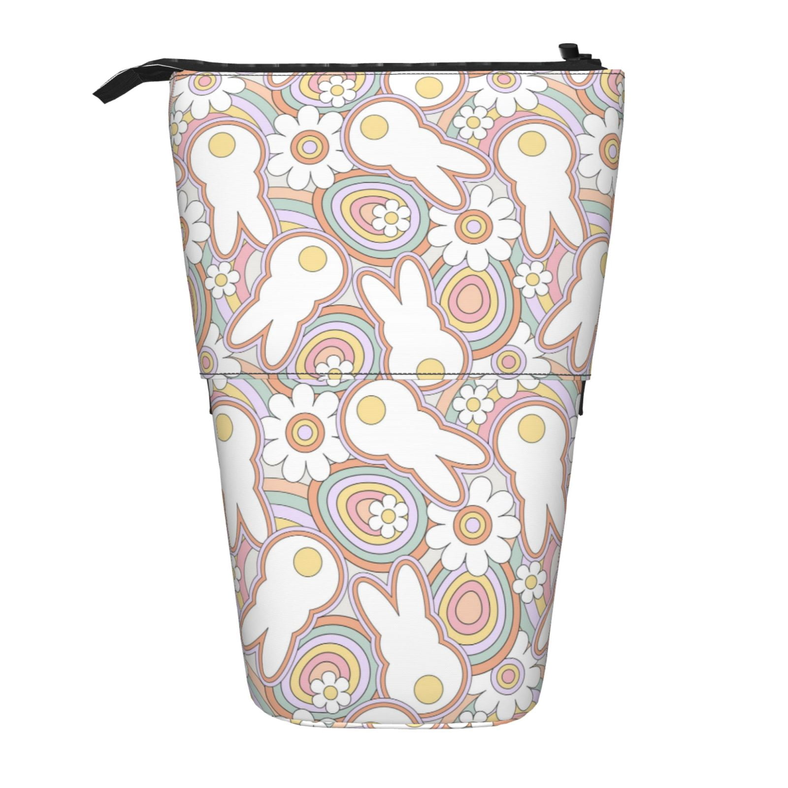 Lsque Retro Hippie Groovy Easter bunny Pattern Telescopic Pencil Bag ...
