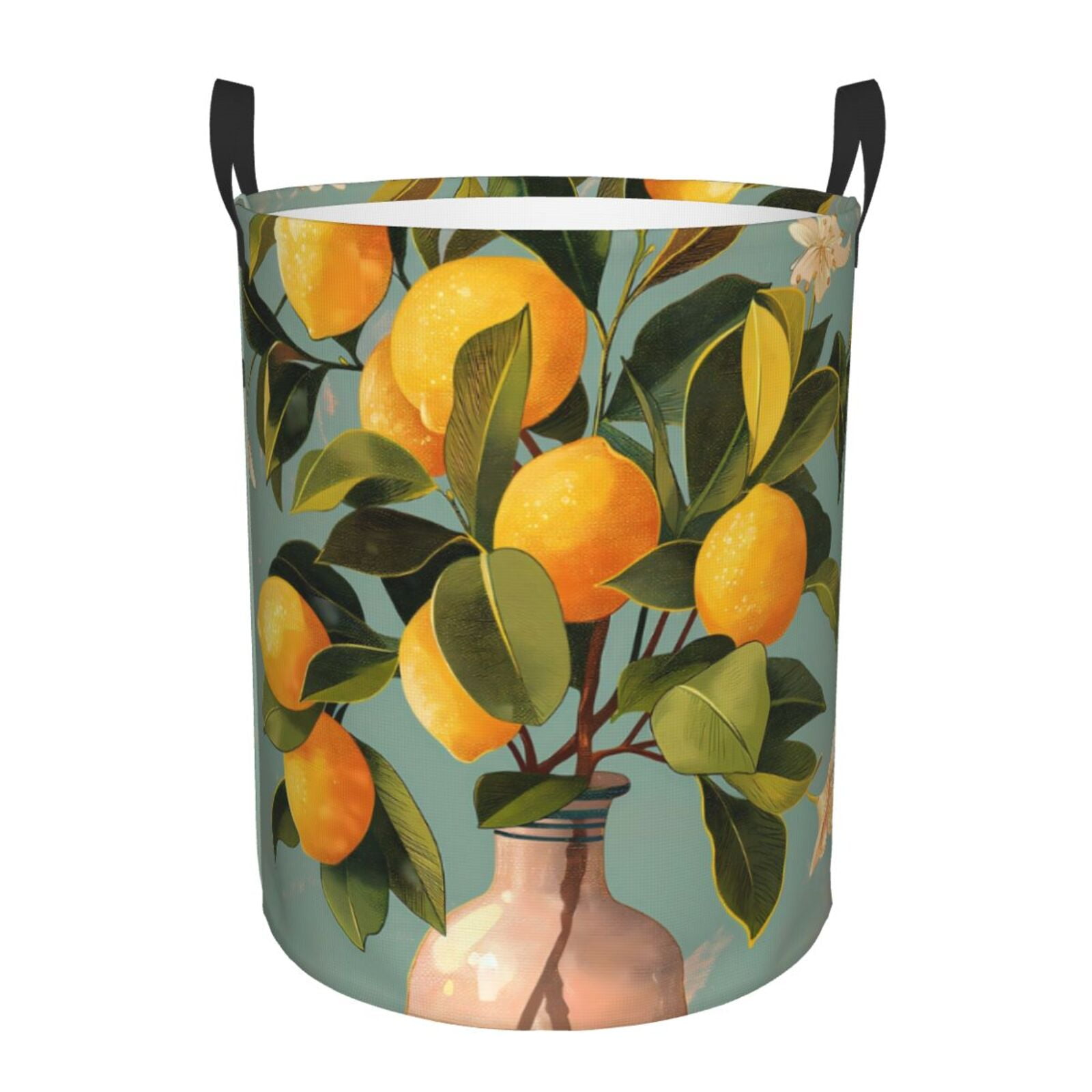 Lsque Retro Warm Lemon Flower Pattern Laundry Hamper Basket, Tall Woven ...