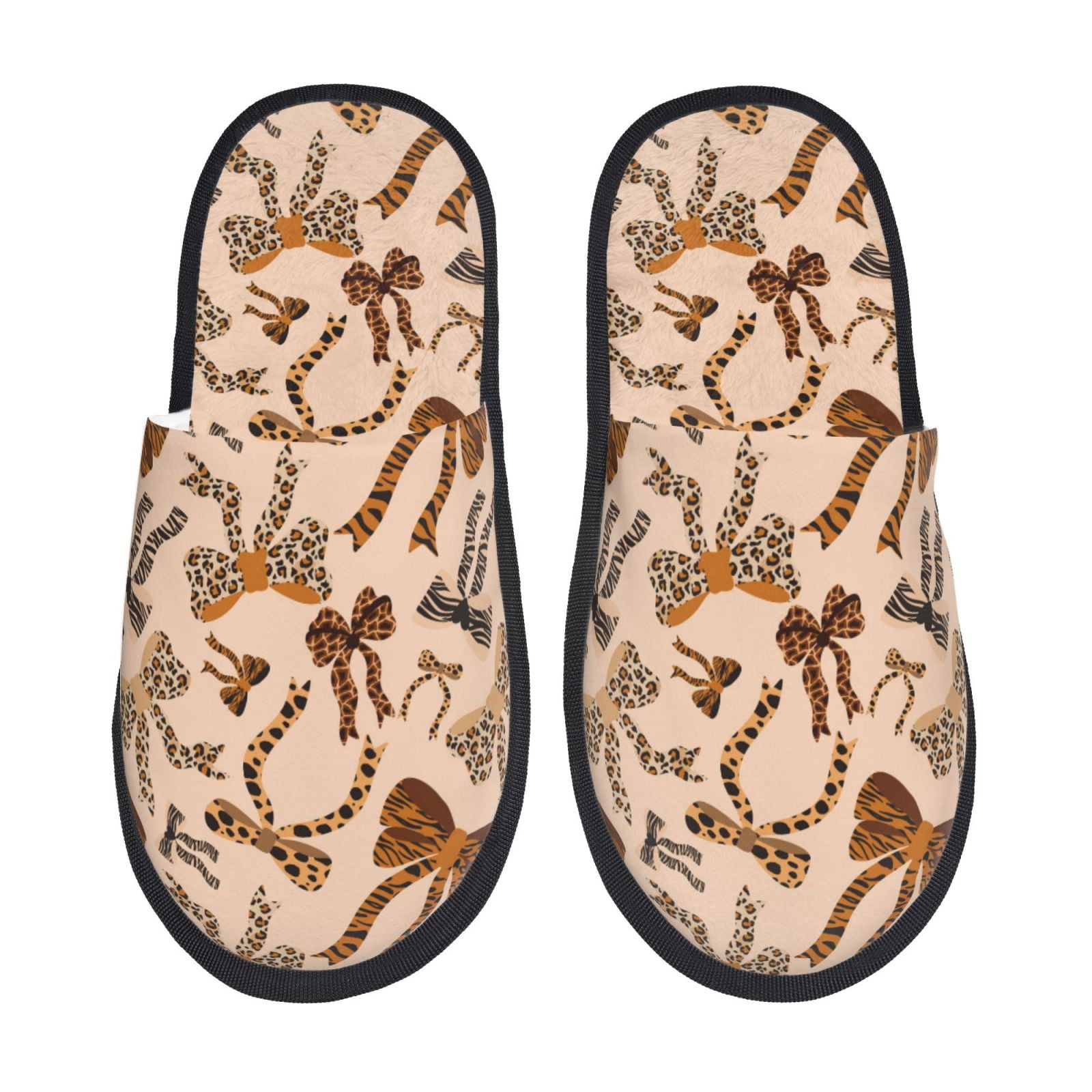 Lsque Ribbon bows with leopard Print Fuzzy Slippers Fuzzy Soft House ...