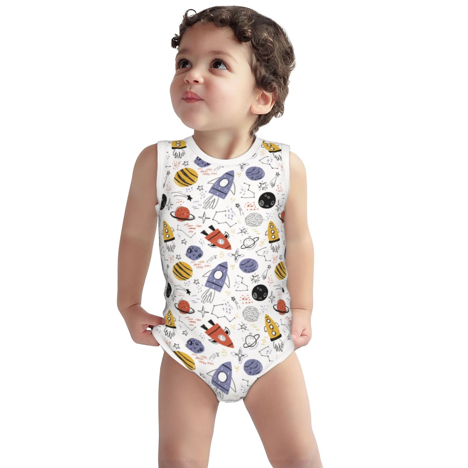 Lsque Rocket Planets Pattern Short-sleeve Bodysuit-2 Years - Walmart.com
