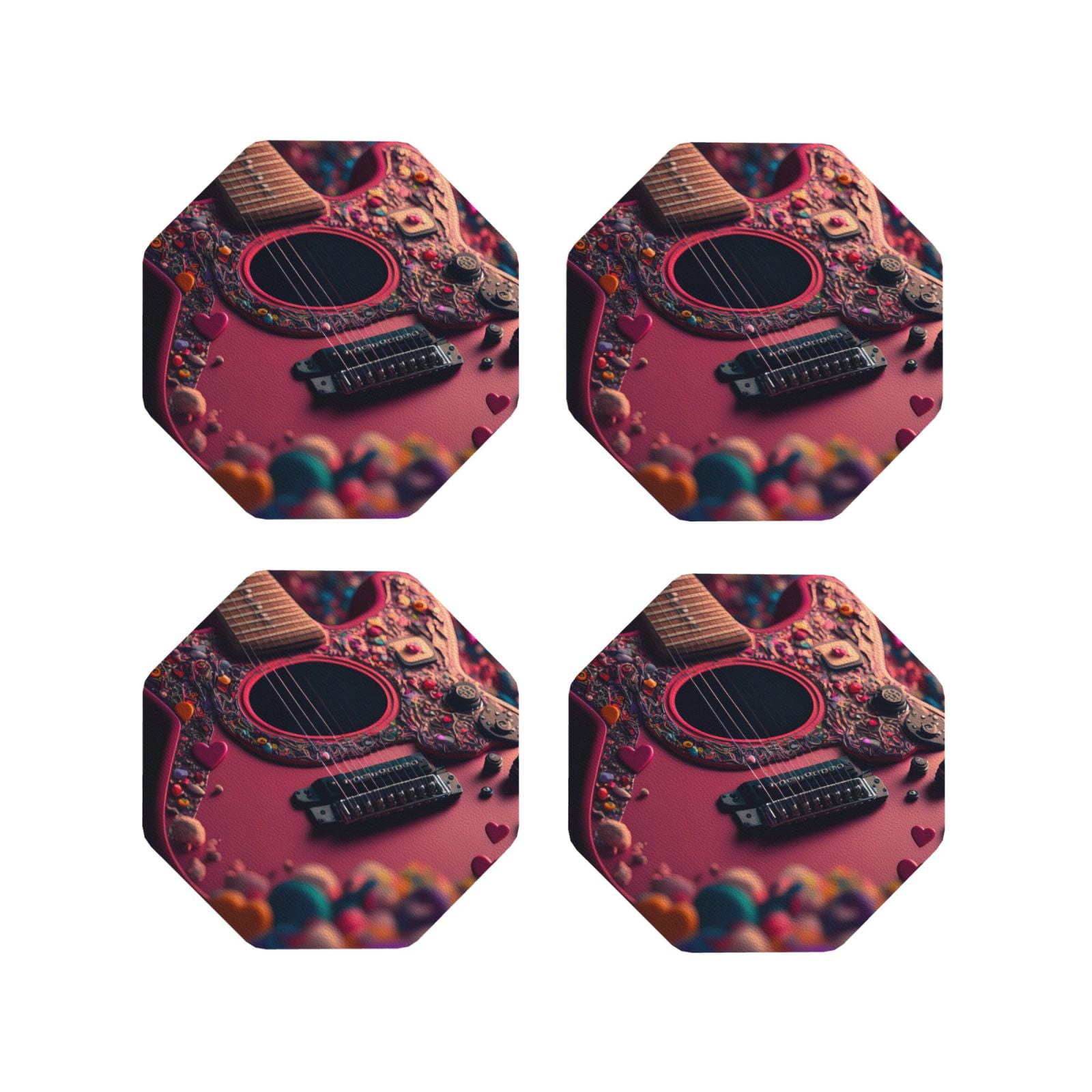 Lsque Romantic Heart Guitar Pattern 4" Drink Coasters Set of 4, PVC ...