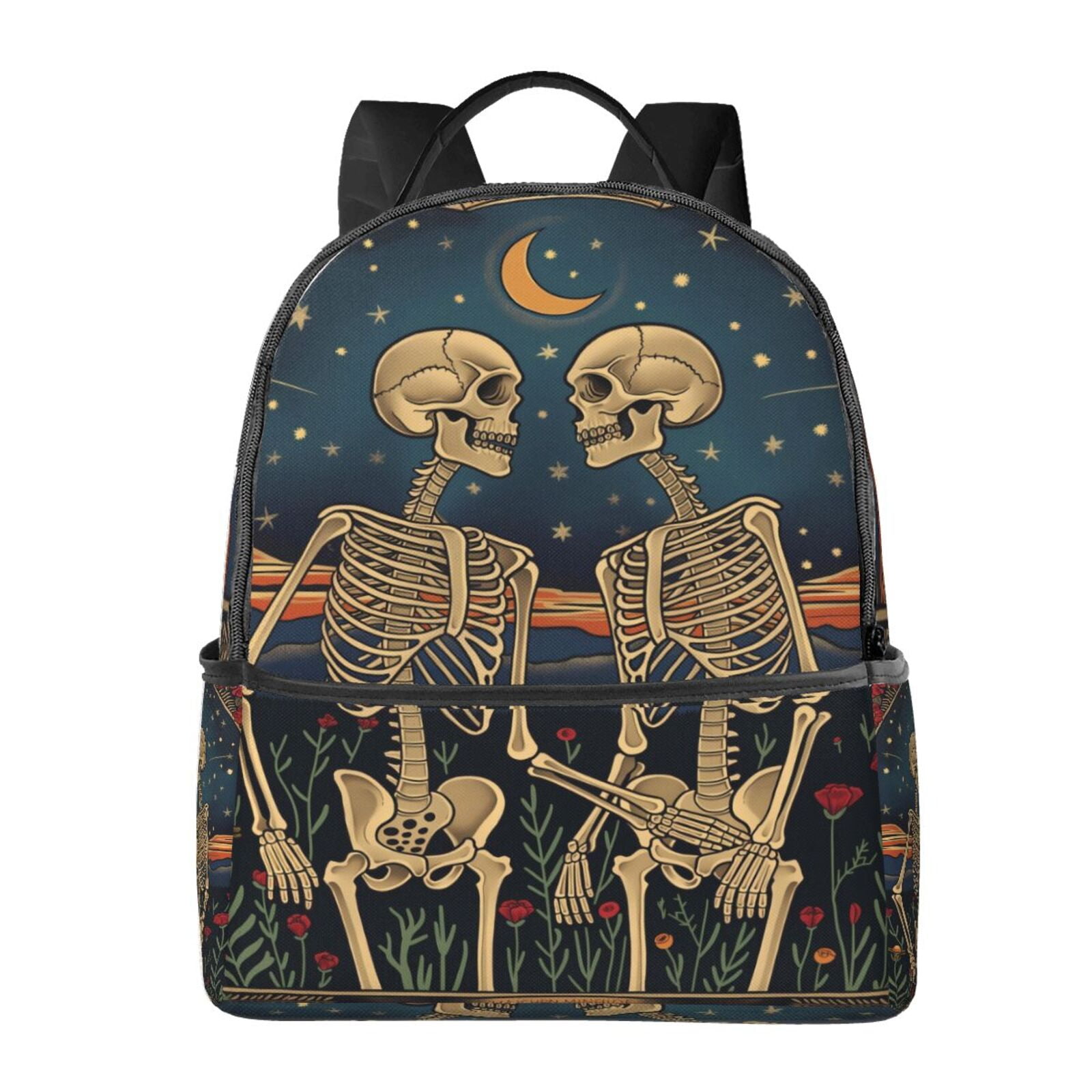 Lsque Romantic Skeletons Under Moon Pattern Backpack – School Travel ...