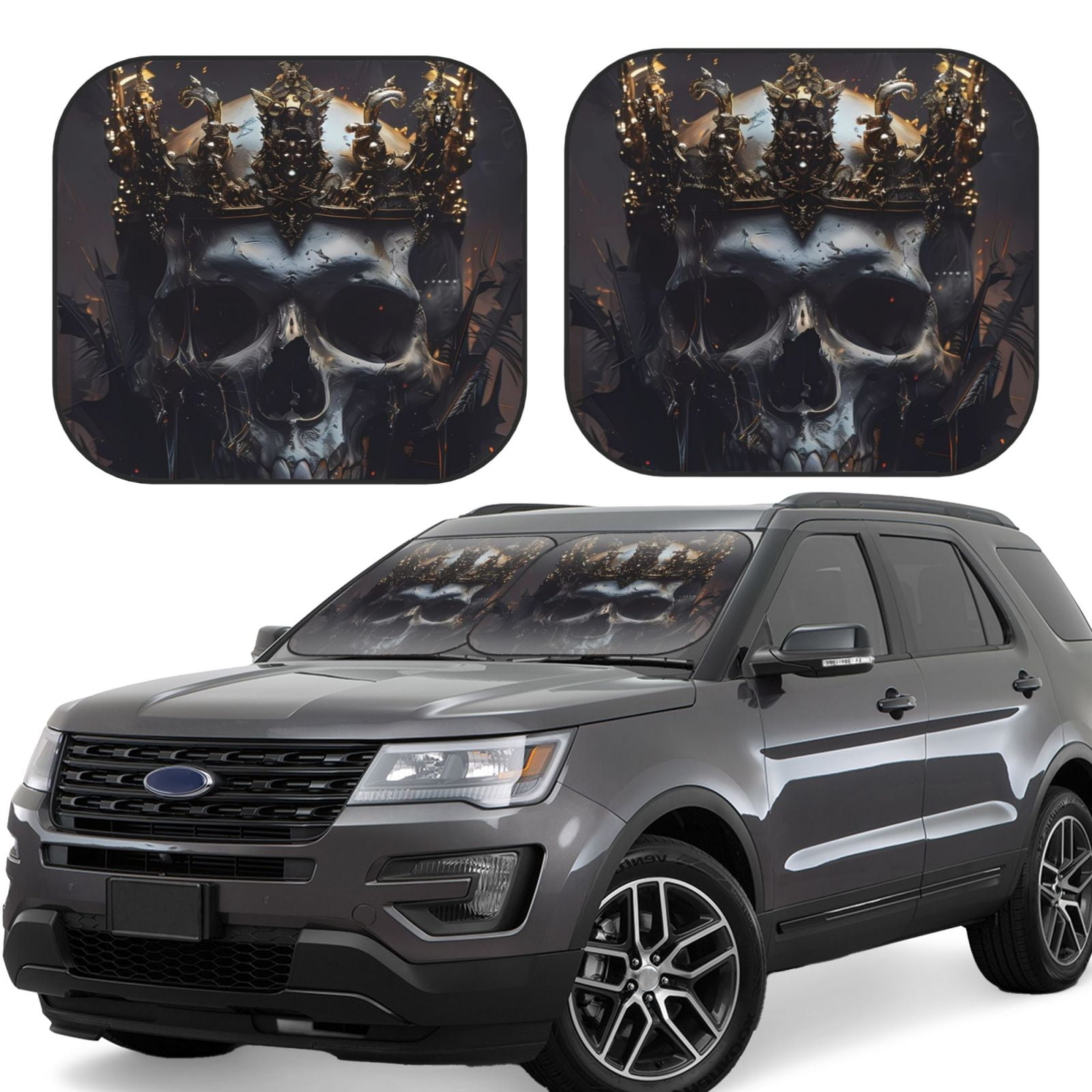 Lsque Royal Skull With Golden Crown 2 PCS Windshield Sun Shade ...
