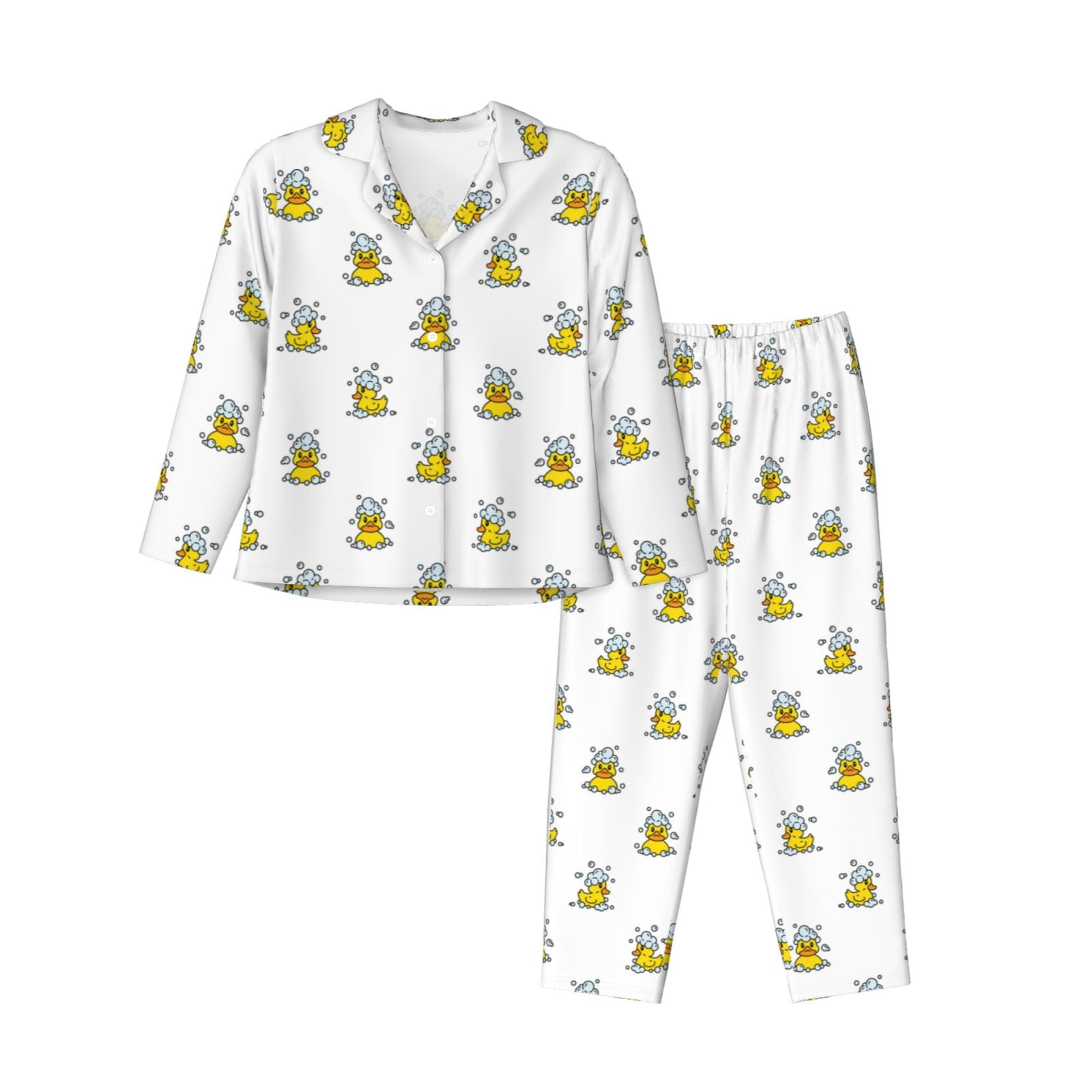 Lsque Rubber Duck Showe Pattern Long Sleeve Pajama Set for Women - Soft ...