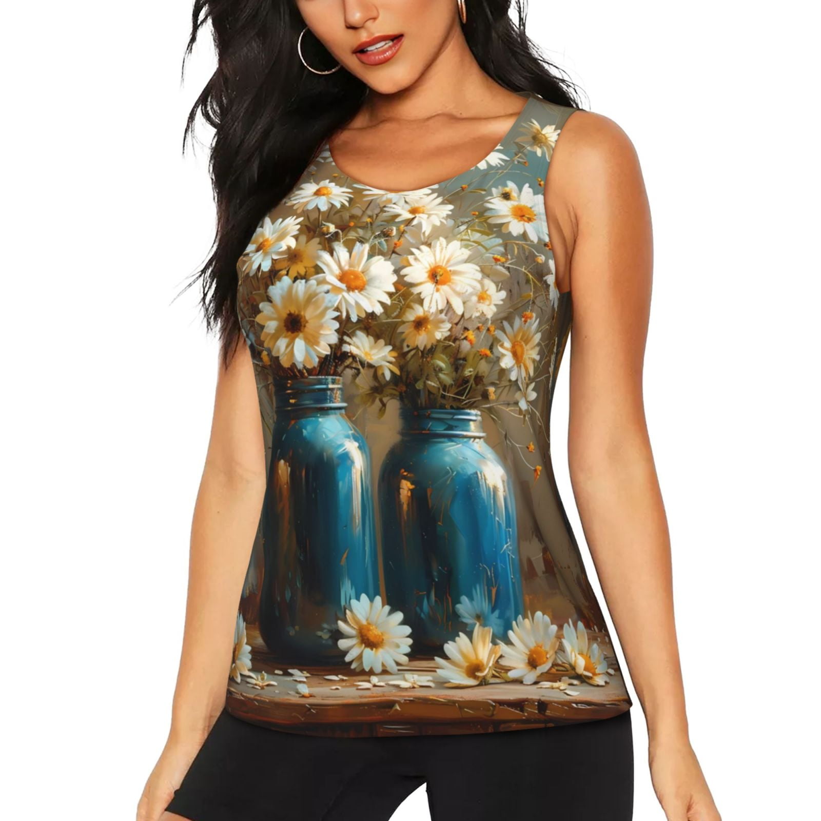 Lsque Rustic Daisy Mason Jars Printed Workout Tank Tops for Women ...