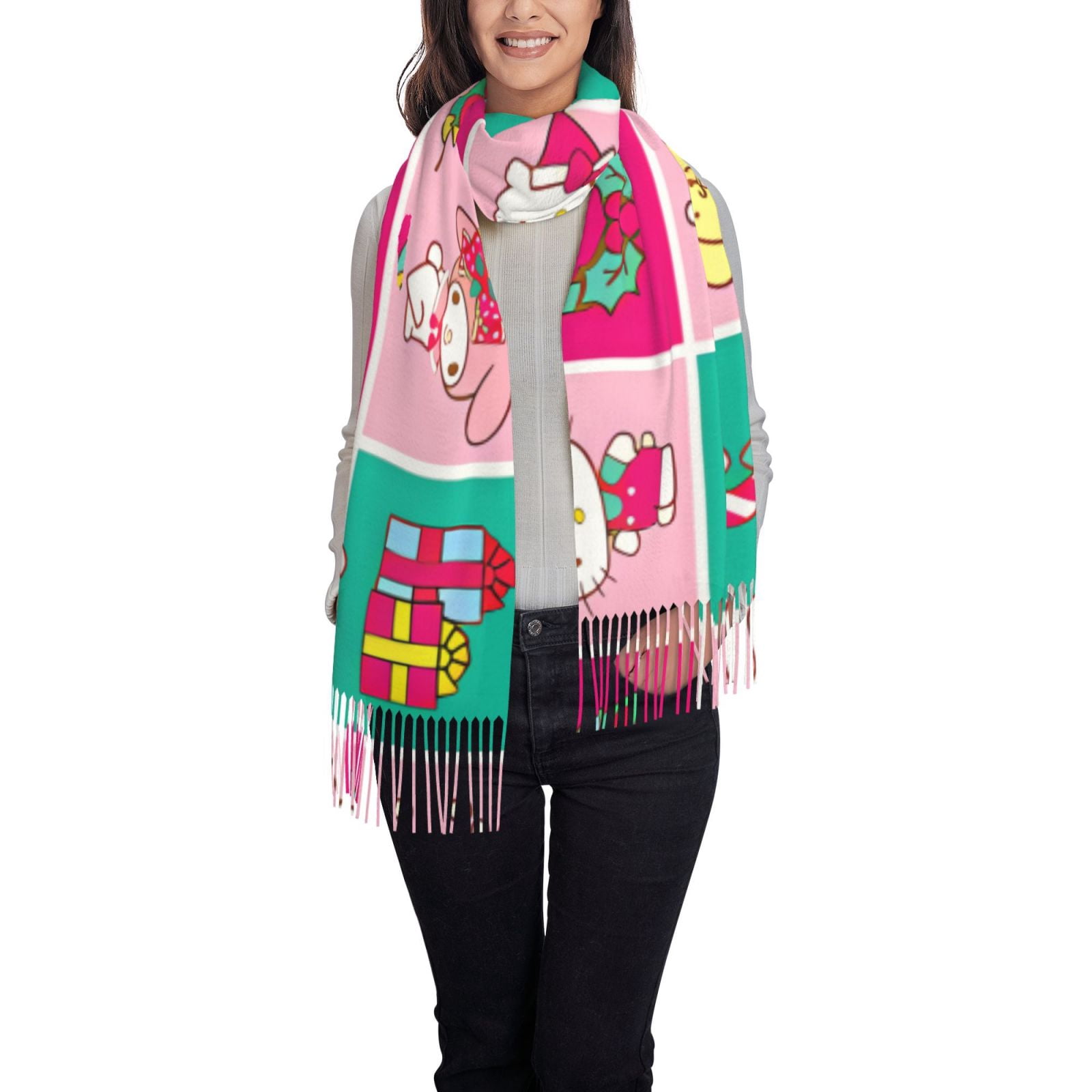 Lsque Sanrio Pattern Women's Traditional Scarf Wrap Tassel Shawl ...