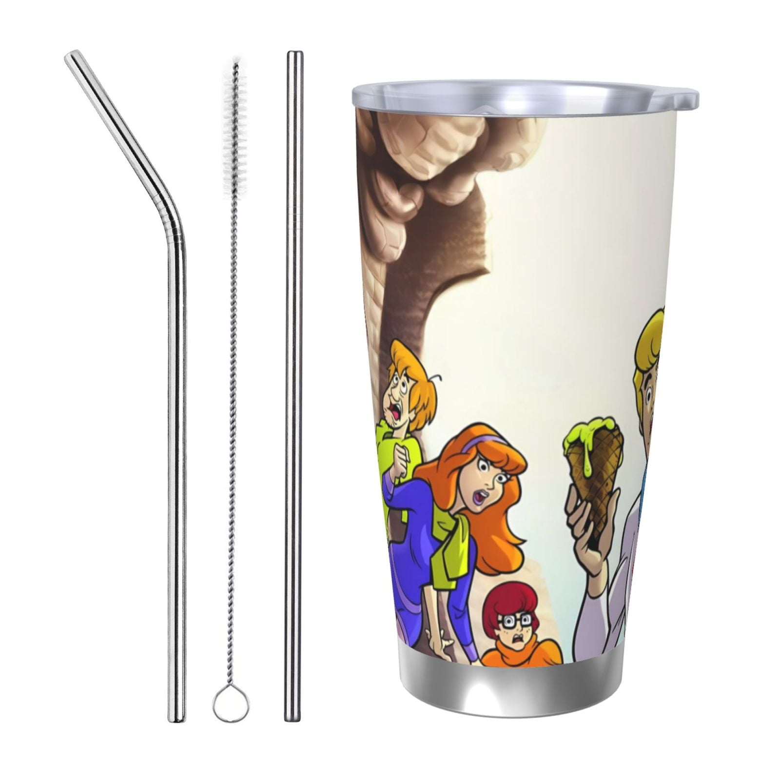 Lsque Scooby-Doo Pattern 20oz Car Cup with Lid and Straw, Insulated ...