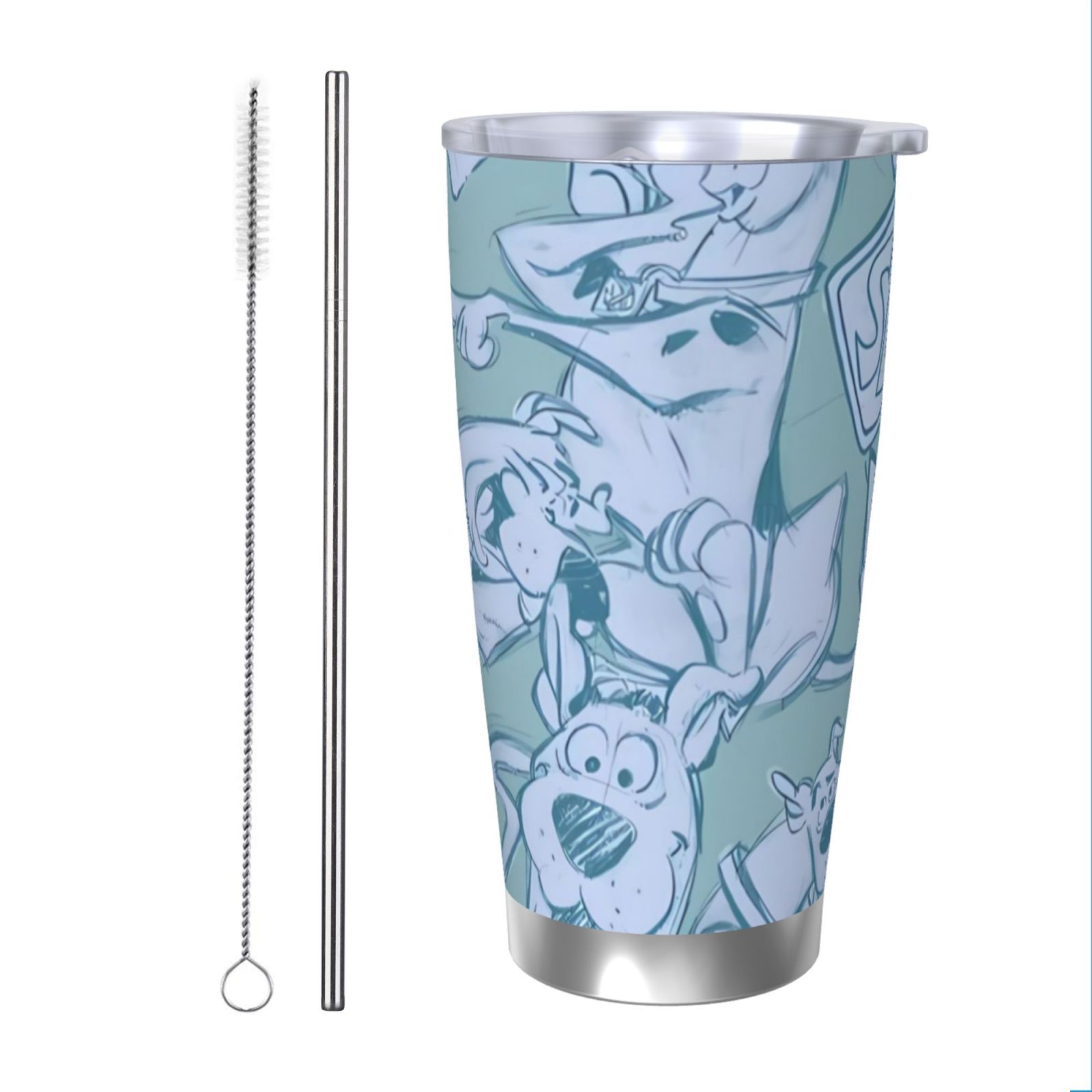 Lsque Scooby-Doo Pattern 20oz Car Cup with Lid and Straw, Insulated ...