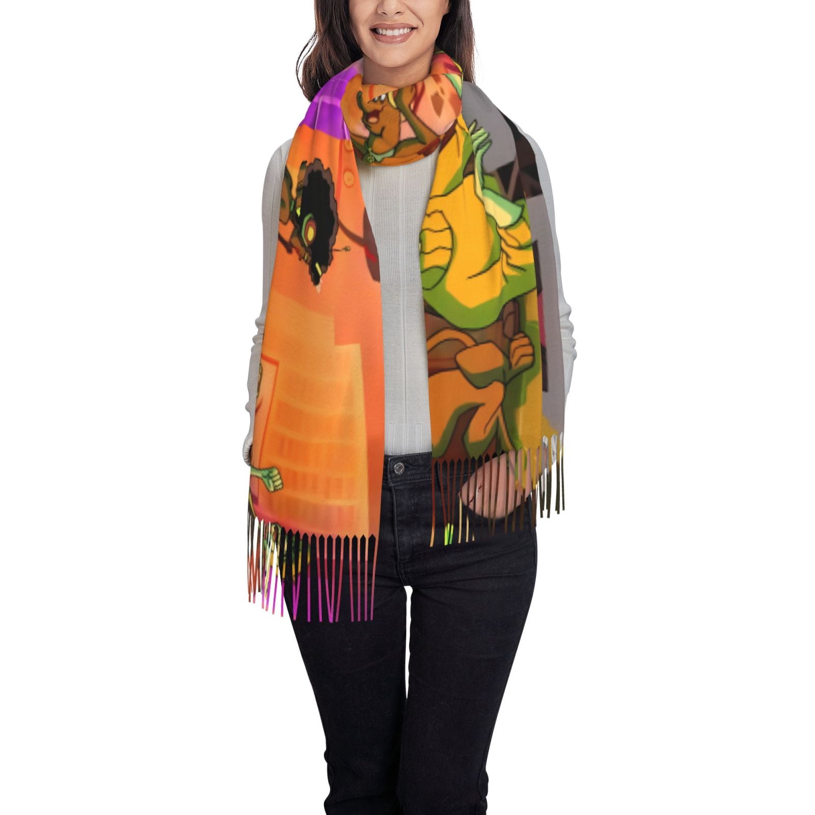 Lsque Scooby-Doo Pattern Women's Traditional Scarf Wrap Tassel Shawl ...