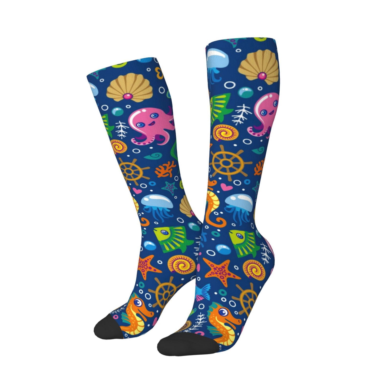 Lsque Sea Fish Printed Crew Socks Men's Women's LightWeight Thin Casual ...