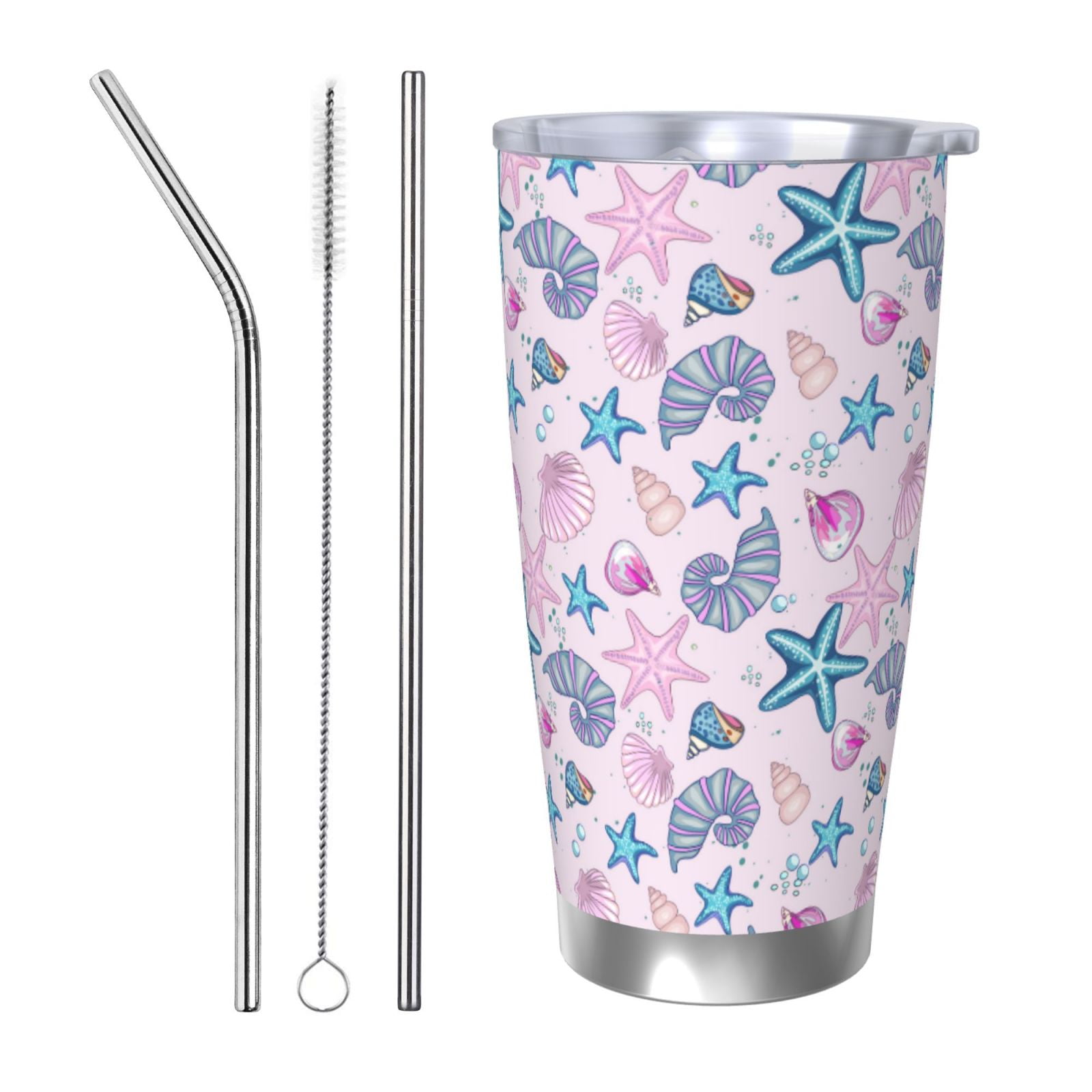 Lsque Sea Shells 3 Pattern 20oz Car Cup with Lid and Straw, Insulated ...