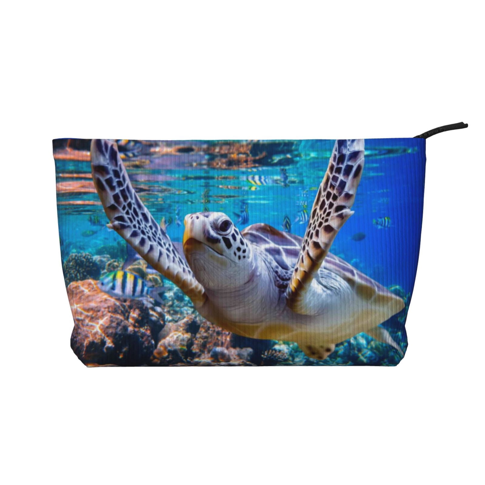 Lsque Sea Turtle Swims Pattern Makeup Bag For Women - Corduroy Cosmetic ...