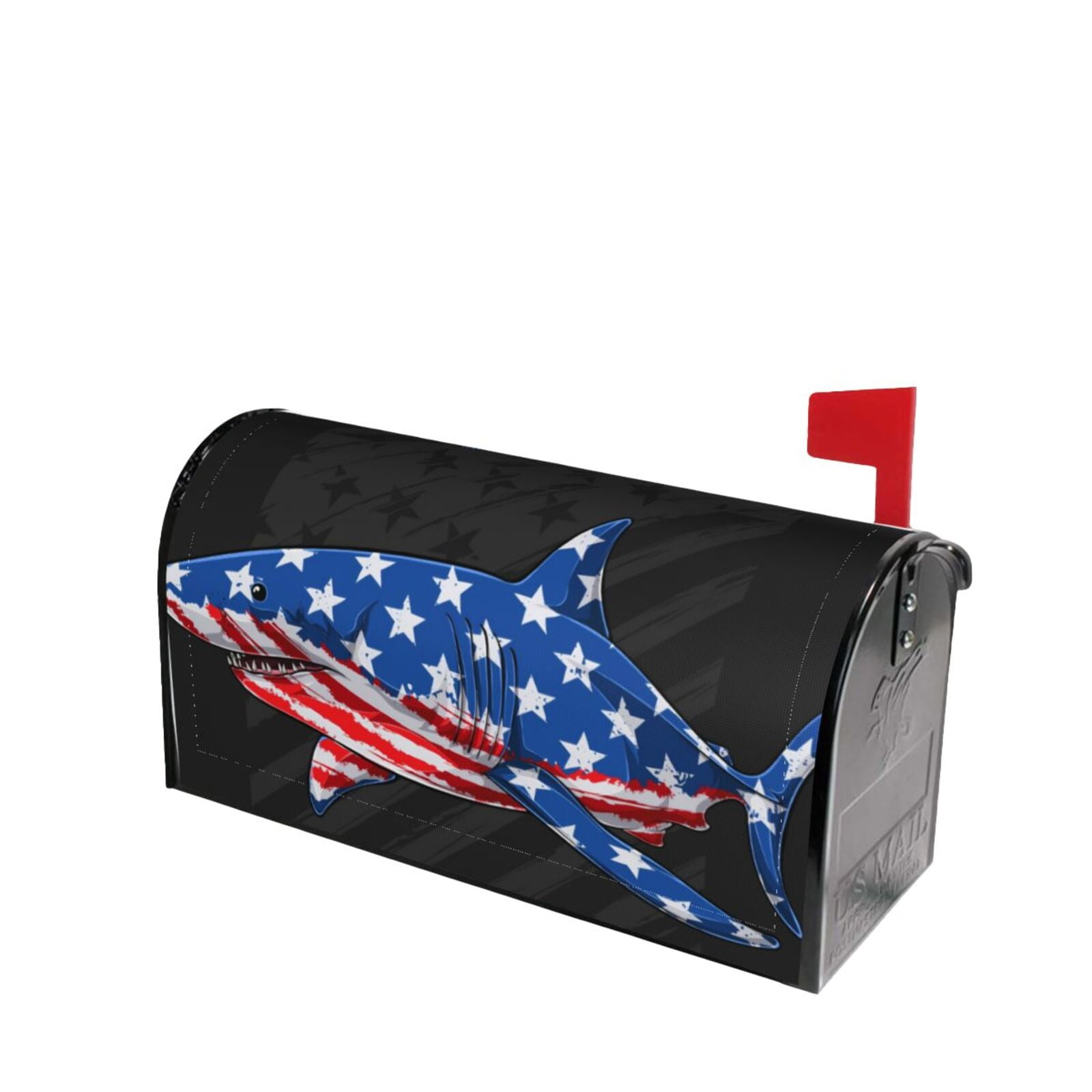 Lsque Shark With USA Flag Mailbox Cover Standard Size ,Magnetic Mailbox ...