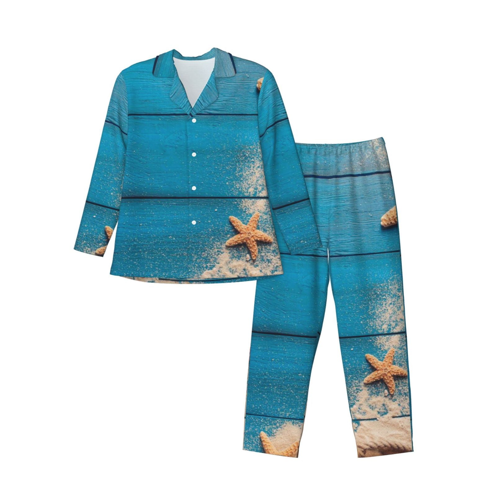 Lsque Shells and Starfish Pattern Long Sleeve Pajama Set for Men - Soft ...
