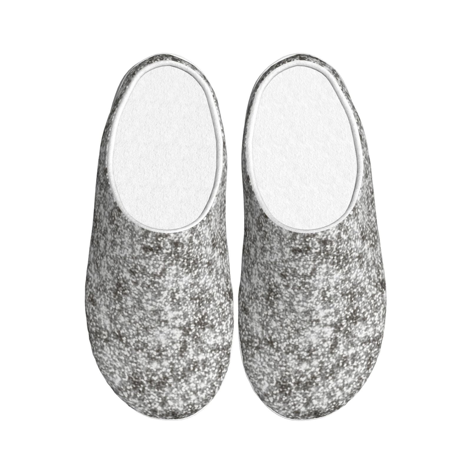 Lsque Silver Glitter Pattern Womens Comfort Cotton on Scuff With Memory ...