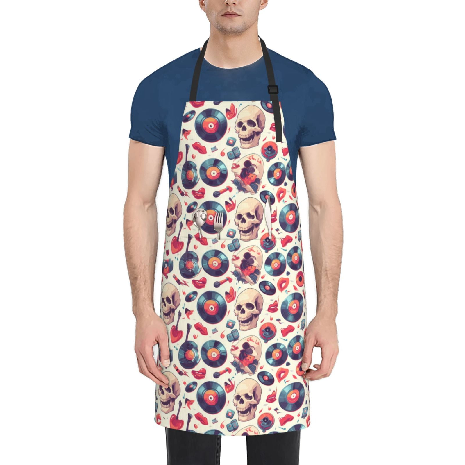 Lsque Skull Guitar record lips Waterproof Apron Chef Aprons for Men ...
