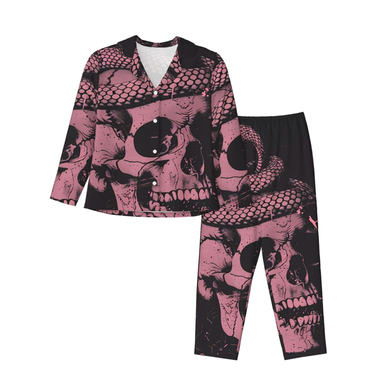 Lsque Skull and Snake Art Pattern Long Sleeve Pajama Set for Women ...