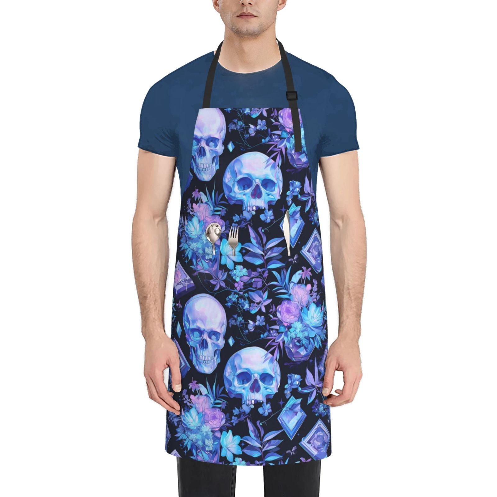 Lsque Skull blue crystal flower Waterproof Apron Chef Aprons for Men ...