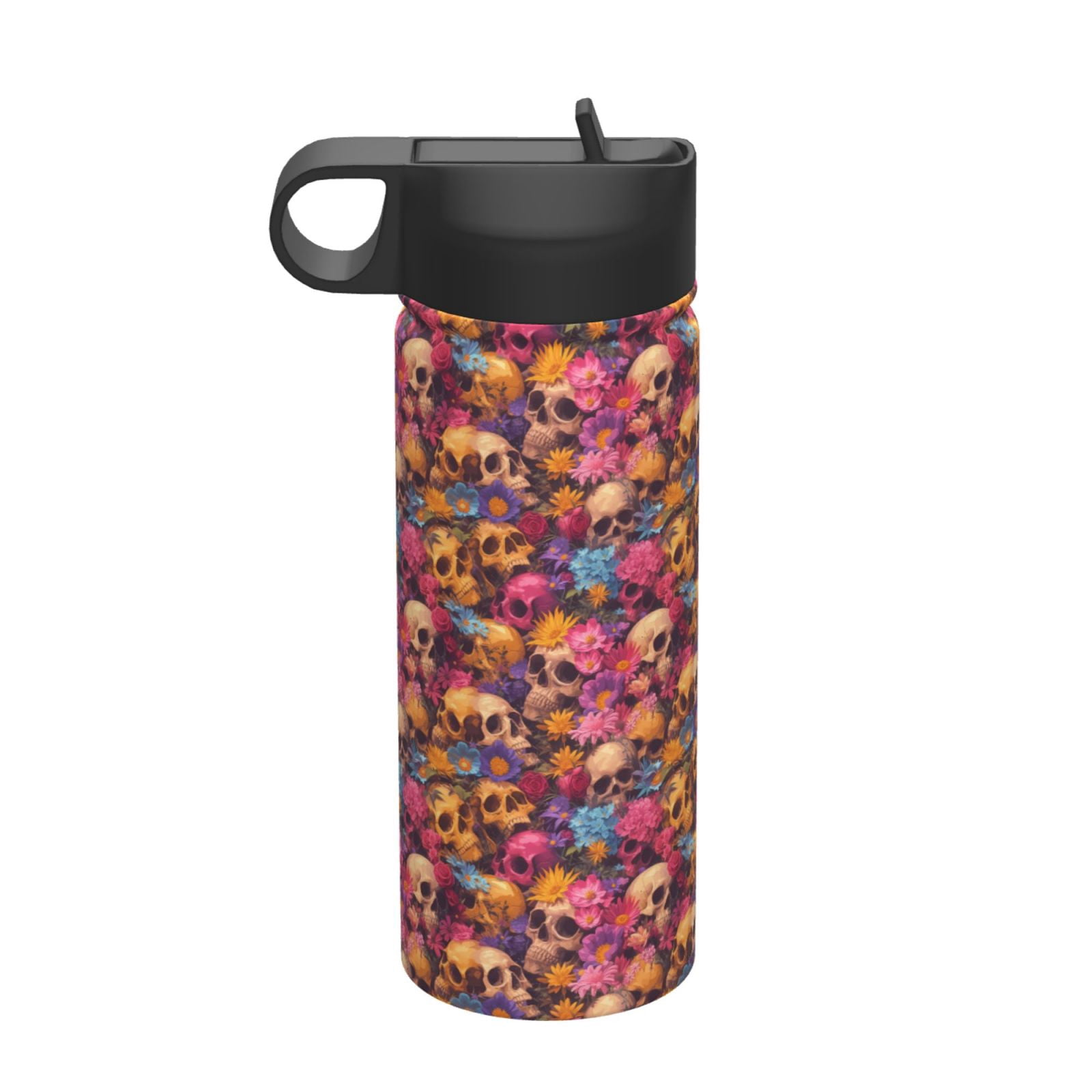 Lsque Skull blue daisy flower Pattern 18oz Sports Insulated Kettle With ...