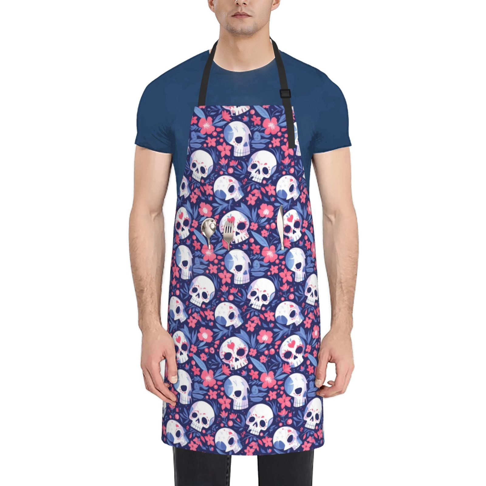 Lsque Skull cartoon flower Waterproof Apron Chef Aprons for Men Heavy ...